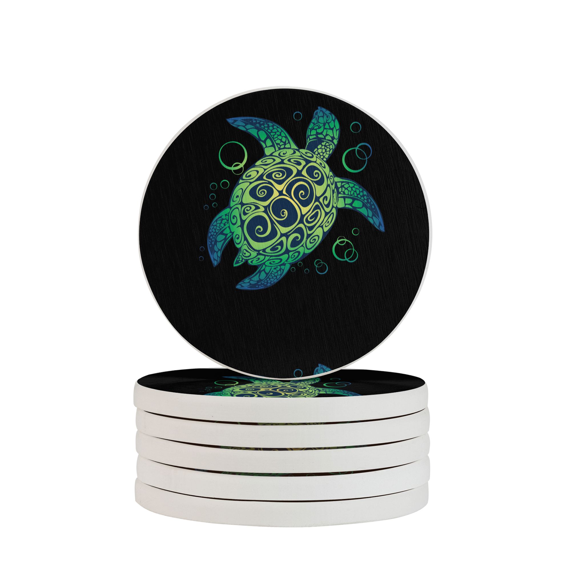 Circular Drink Coasters Set Hand Drawing Turtle Beautiful Home Decor ...