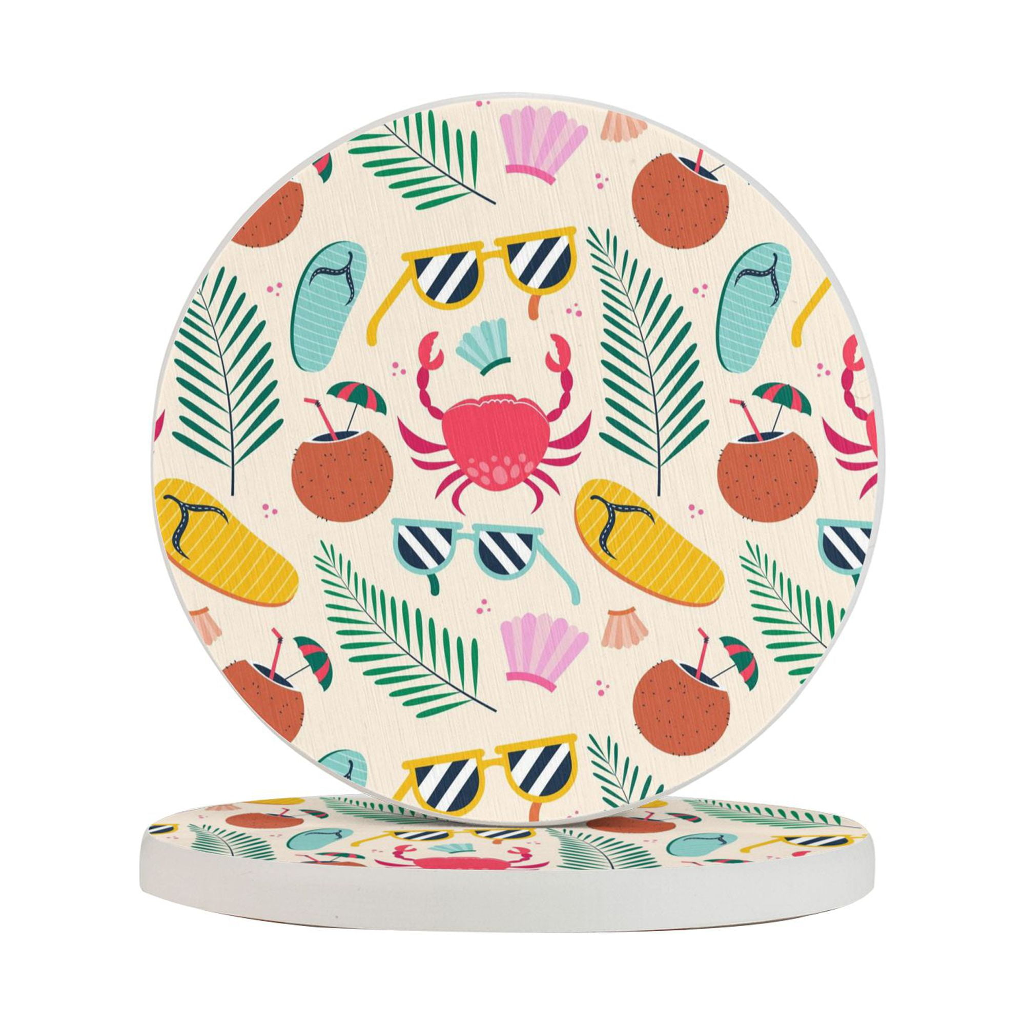 Circular Drink Coasters Set Hand Drawn Summer Tropical Beautiful Home ...