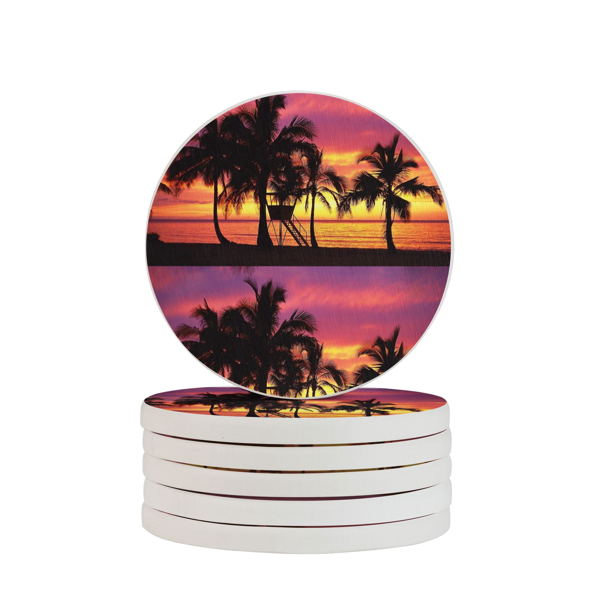 Circular Drink Coasters Set Hawaiian Landscape Beautiful Home Decor ...