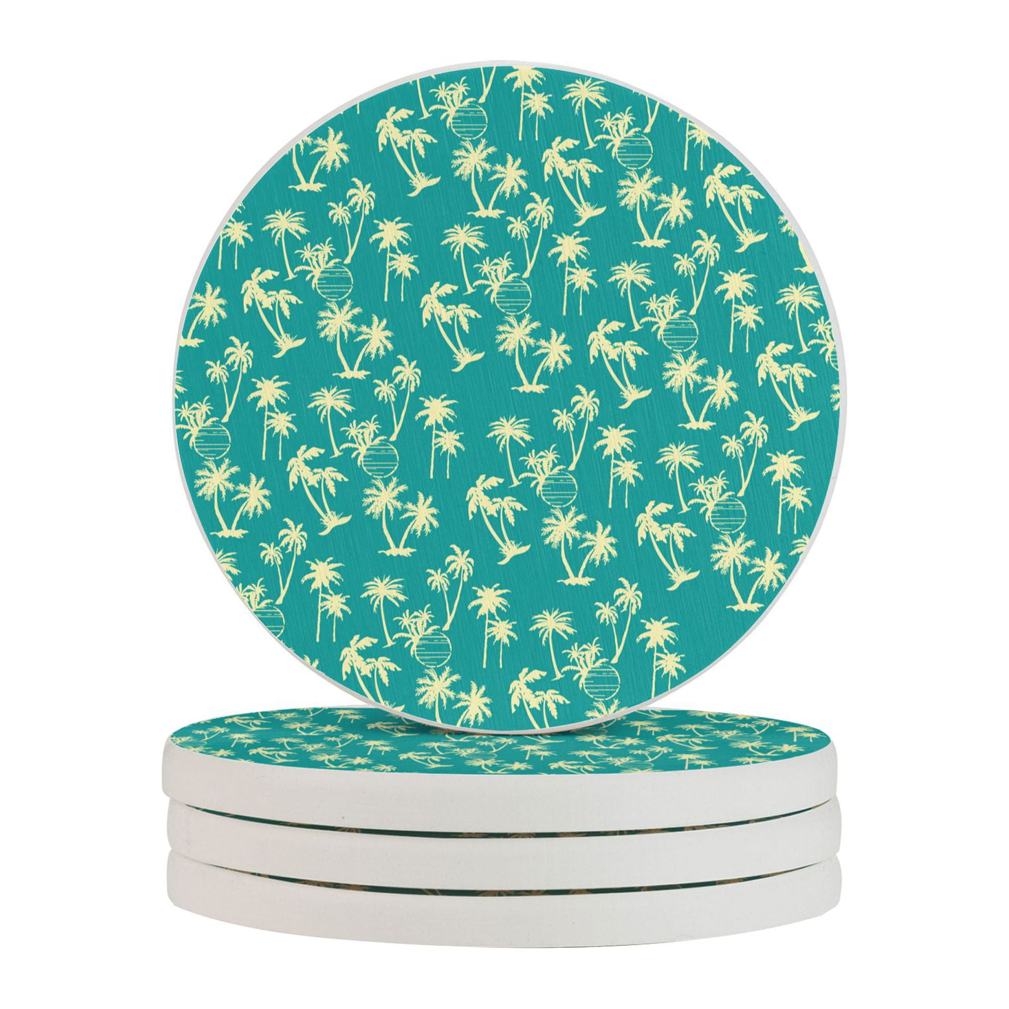 Circular Drink Coasters Set Hawaiian Palm Tree Tropical Teal Beautiful ...