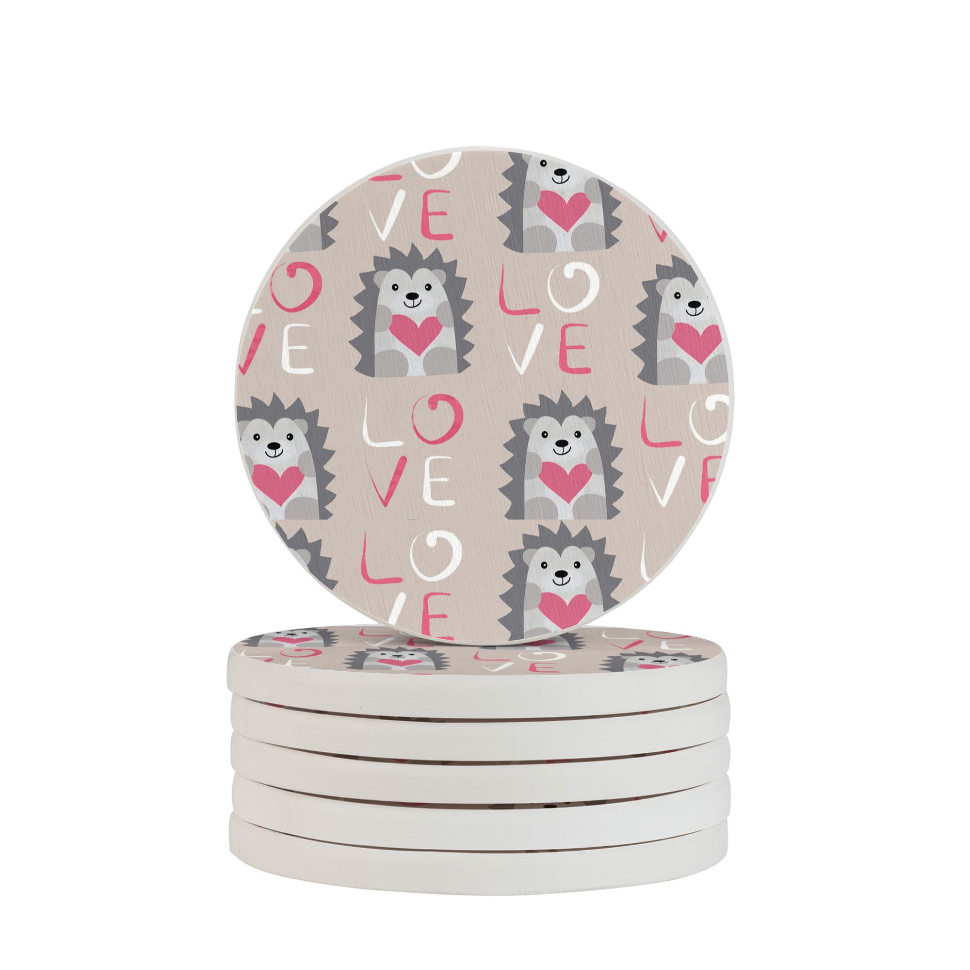 Circular Drink Coasters Set Hedgehog With Heart Beautiful Home Decor ...