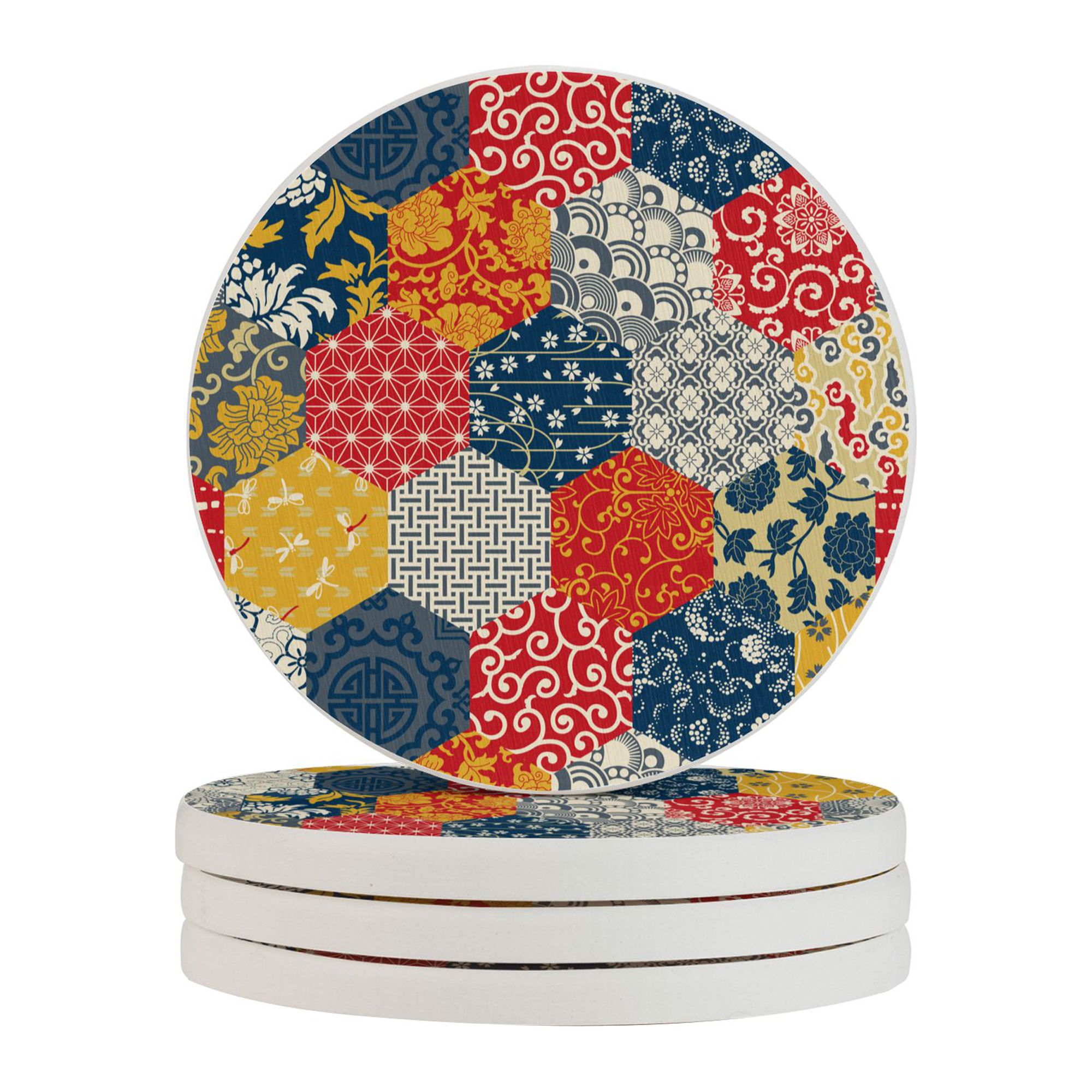 Circular Drink Coasters Set Hexagon Pattern Cloth Pattern Beautiful ...
