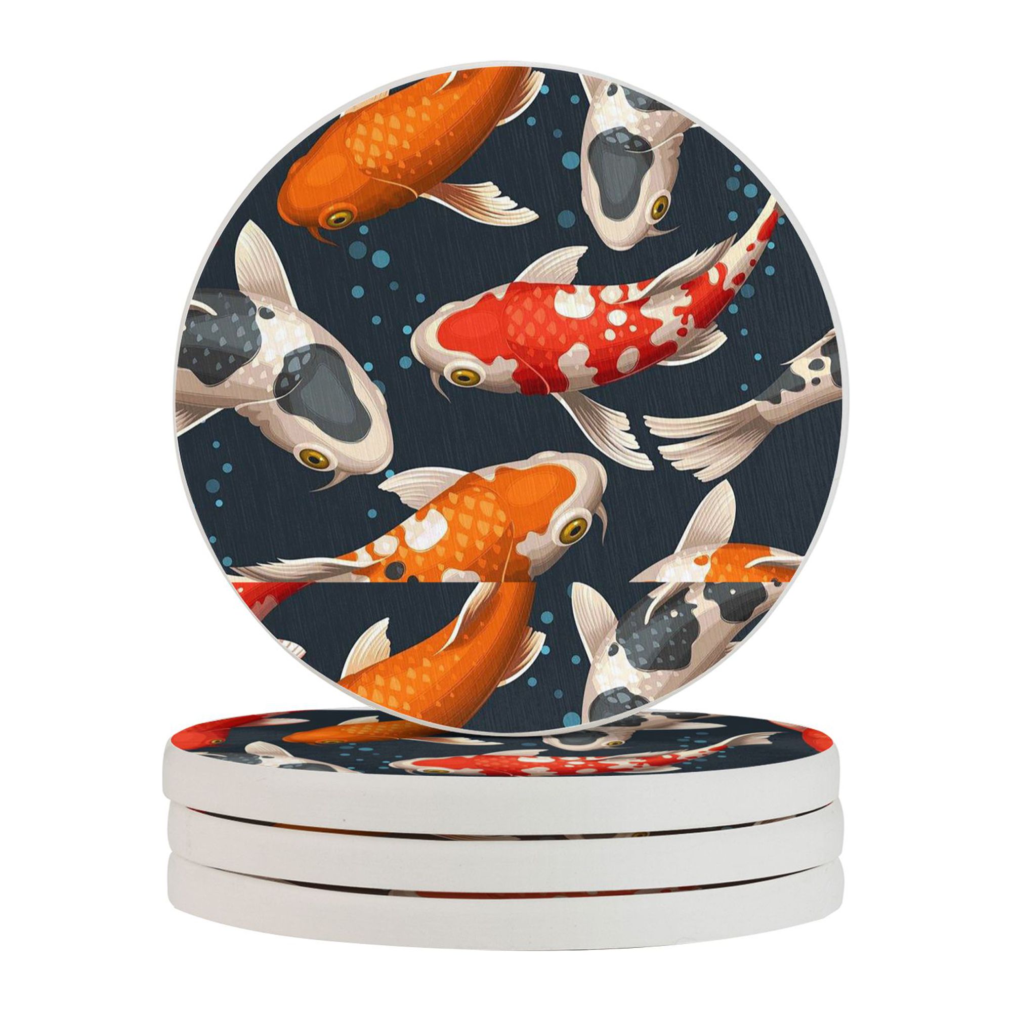 Circular Drink Coasters Set Hipster Koi Carp Japan Beautiful Home Decor Diatomite Heat-Resistant ...