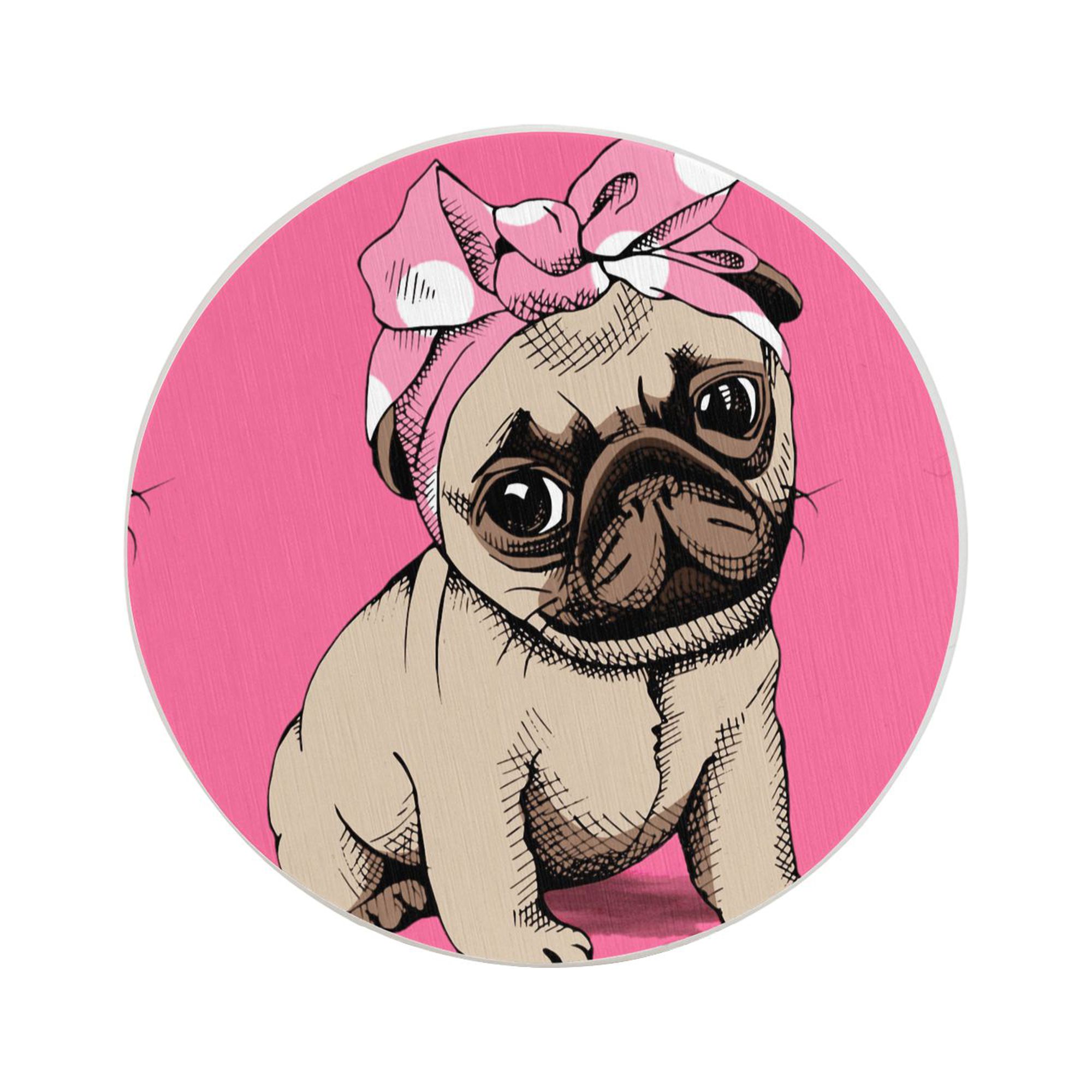 Circular Drink Coasters Set Humorous Pug Dog Beautiful Home Decor ...