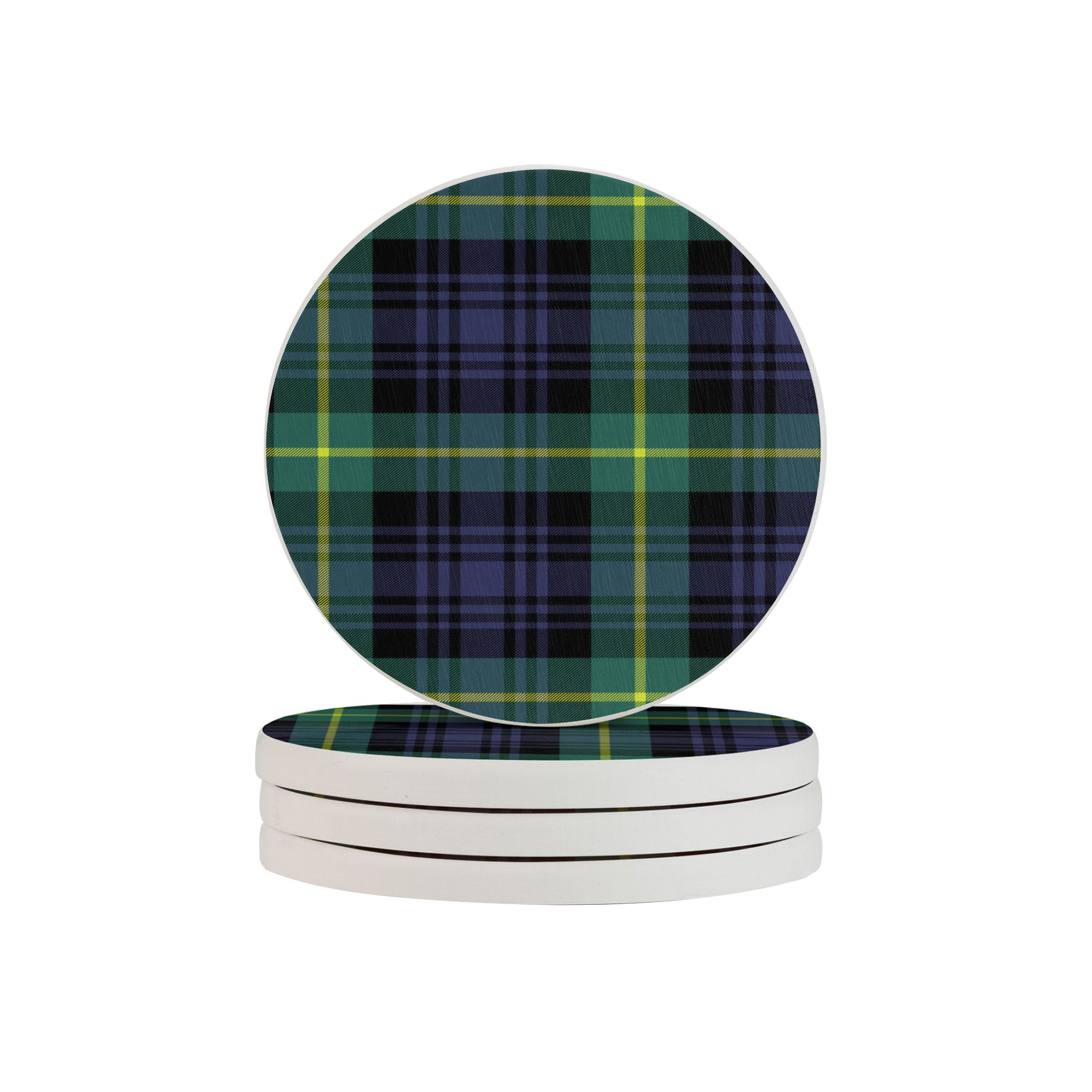 Circular Drink Coasters Set Irish Blue Tartan Plaid Pattern Flat Green ...