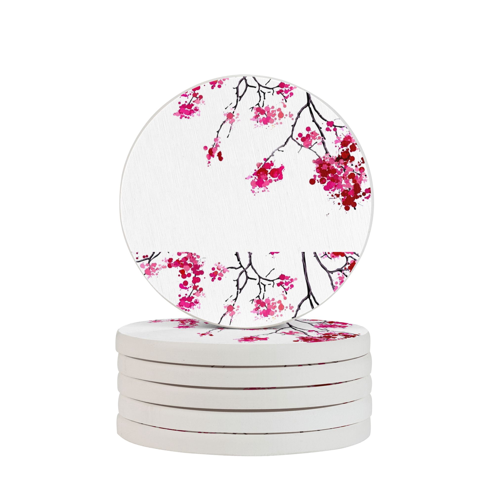 Circular Drink Coasters Set Japanese Sakura Tree Beautiful Home Decor ...