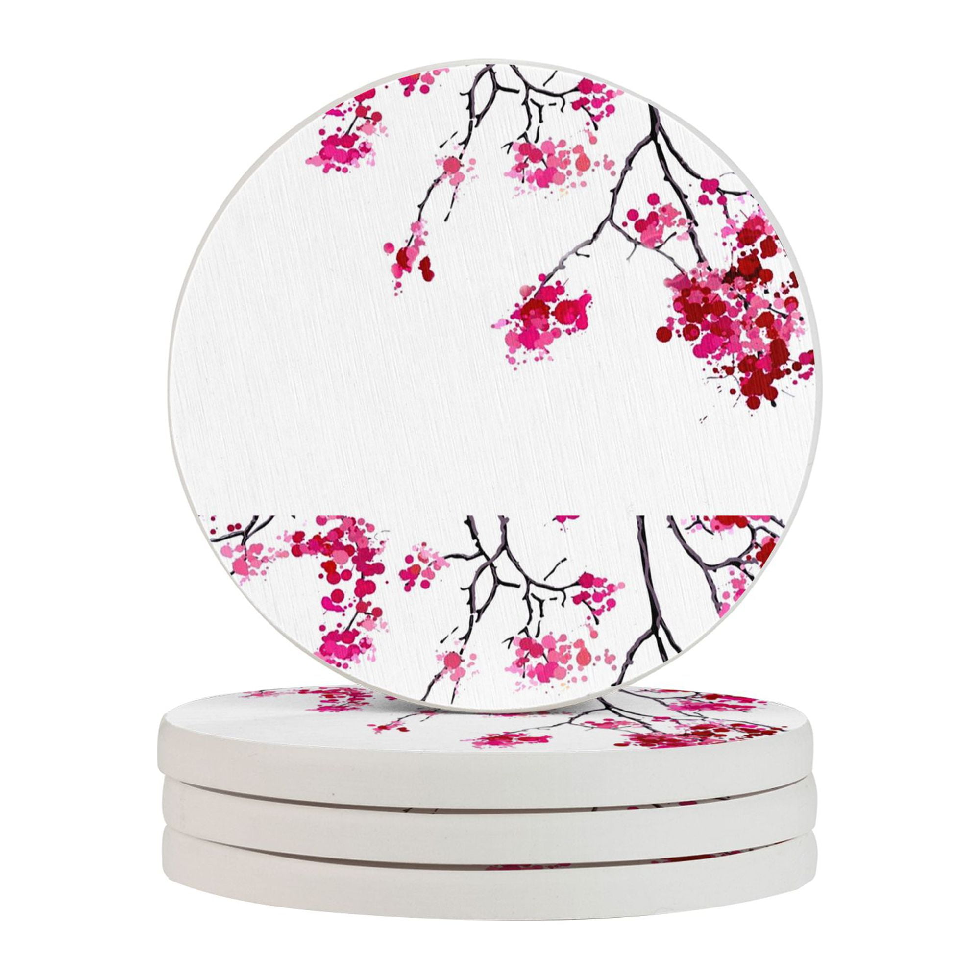 Circular Drink Coasters Set Japanese Sakura Tree Beautiful Home Decor ...
