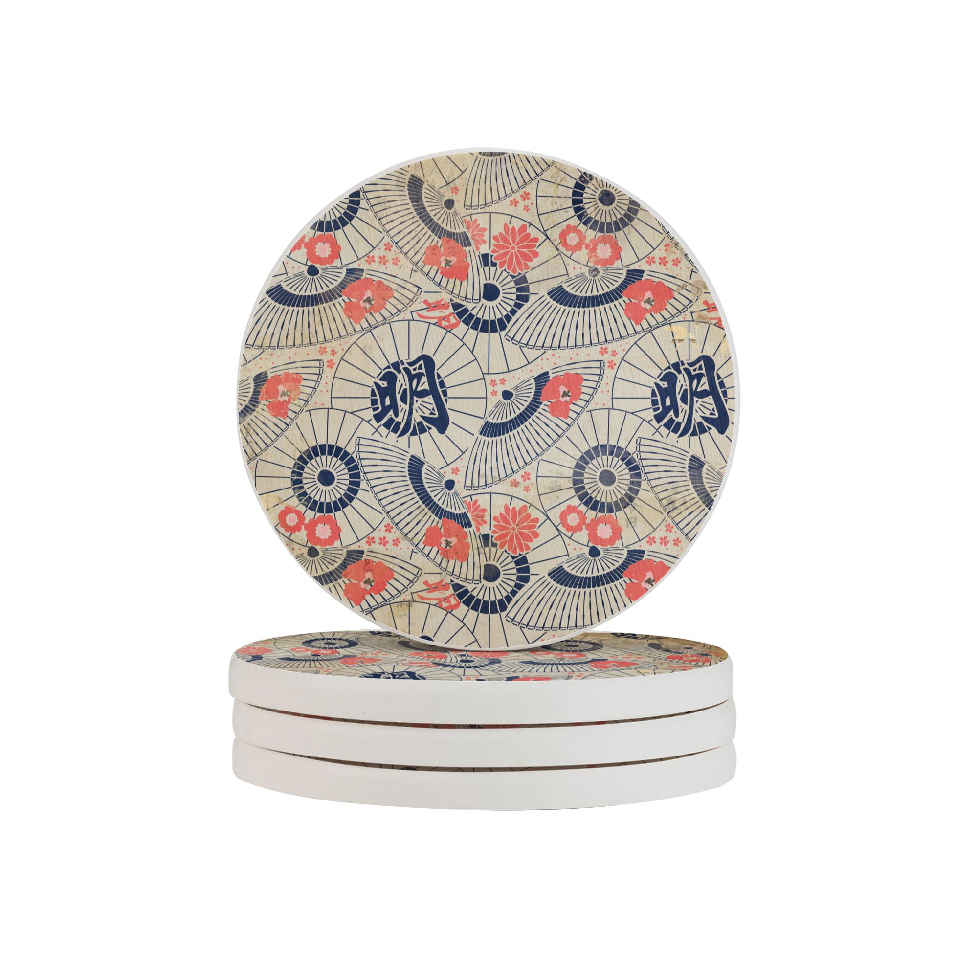 Circular Drink Coasters Set Japanese Style Pattern Background Beautiful ...