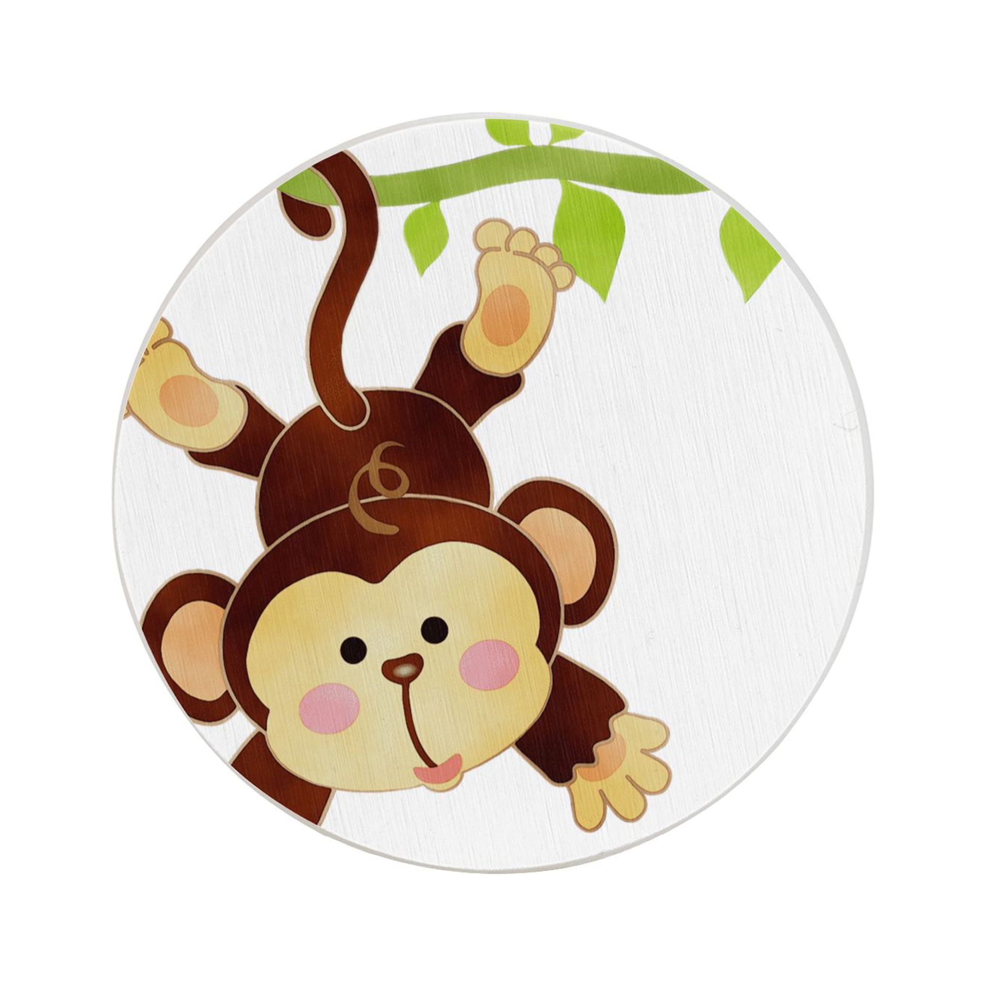 Circular Drink Coasters Set Jungle Drawing Safari Cartoon Monkey Animal ...