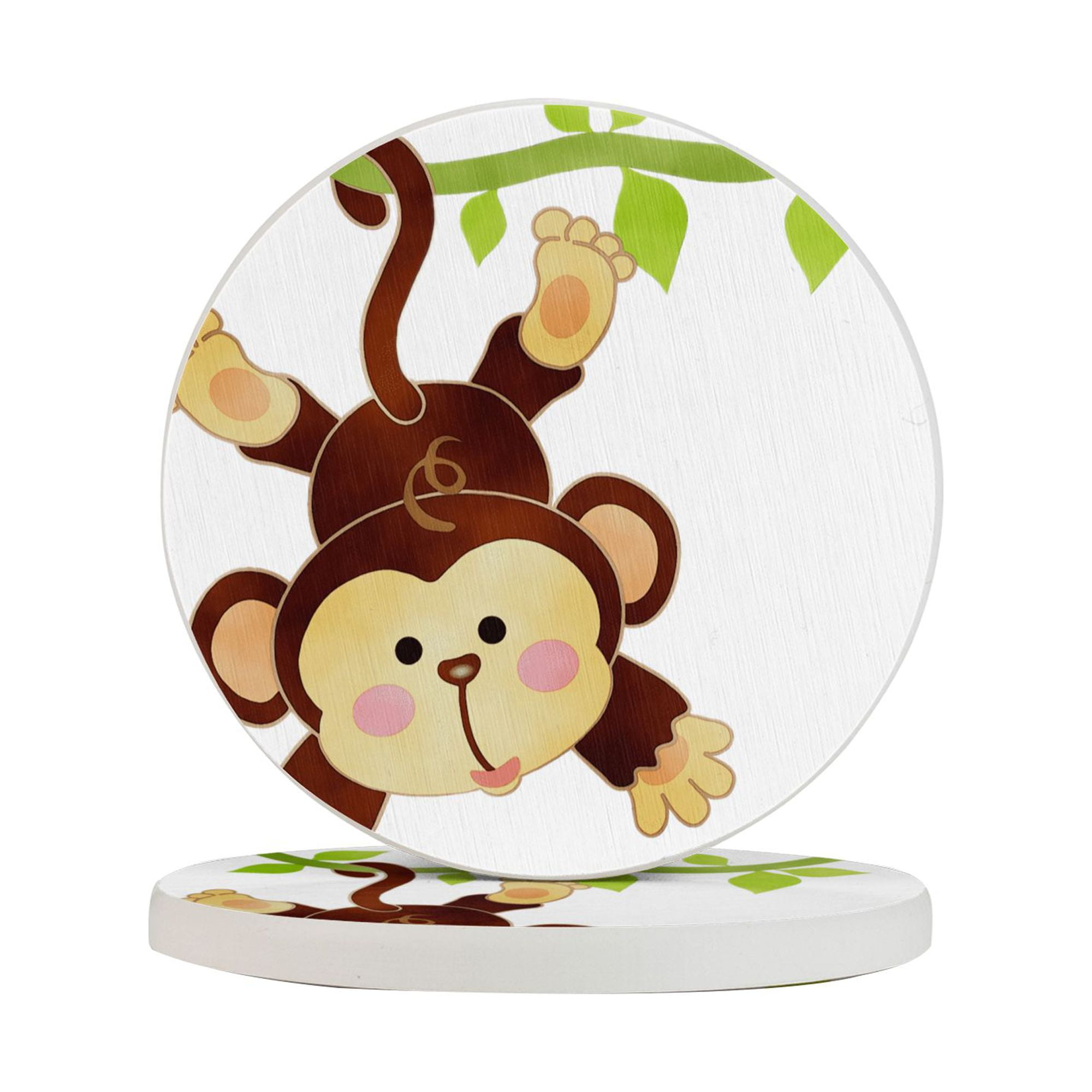 Circular Drink Coasters Set Jungle Drawing Safari Cartoon Monkey Animal ...