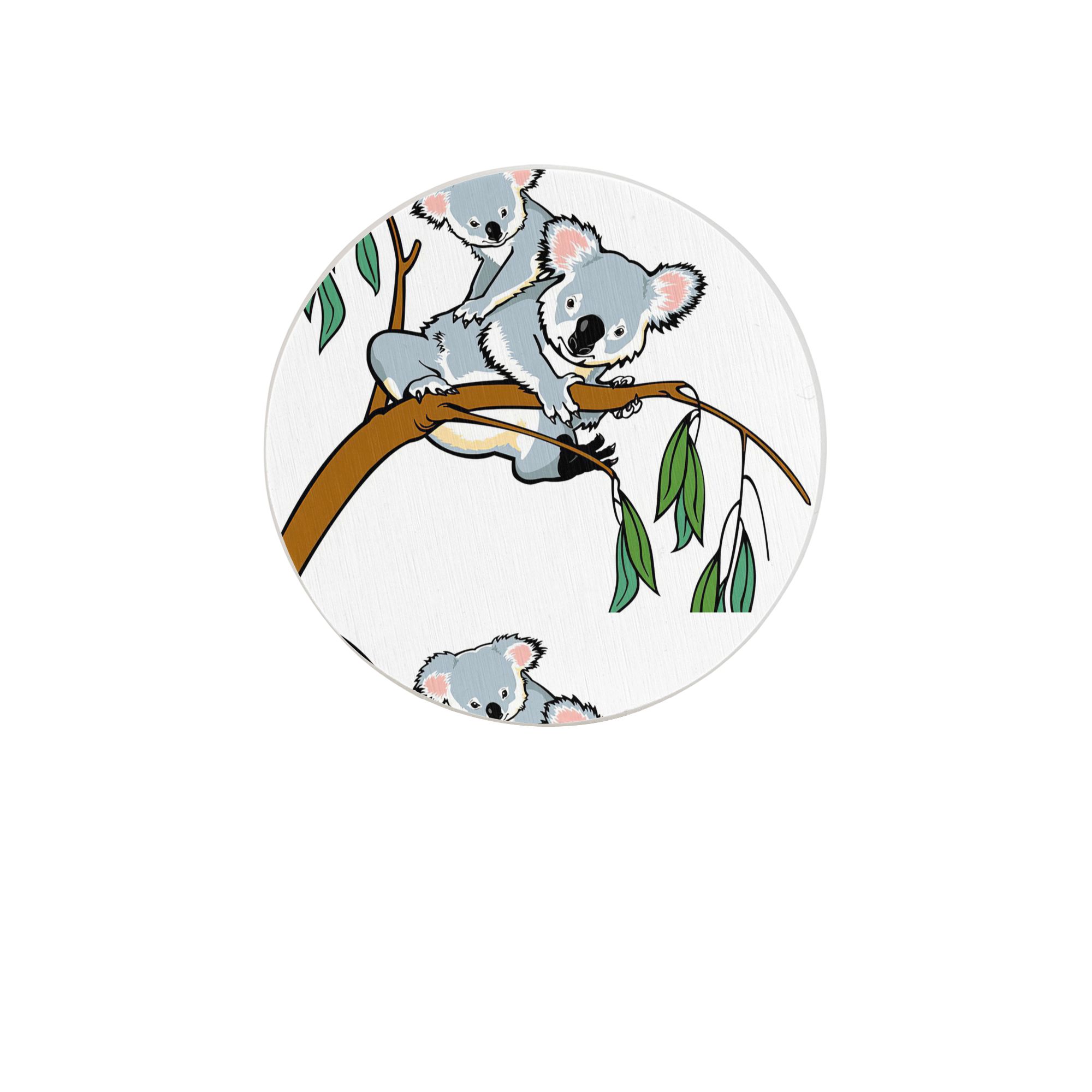 Circular Drink Coasters Set Koala Climbing Over Eucalyptus Tree Branch ...