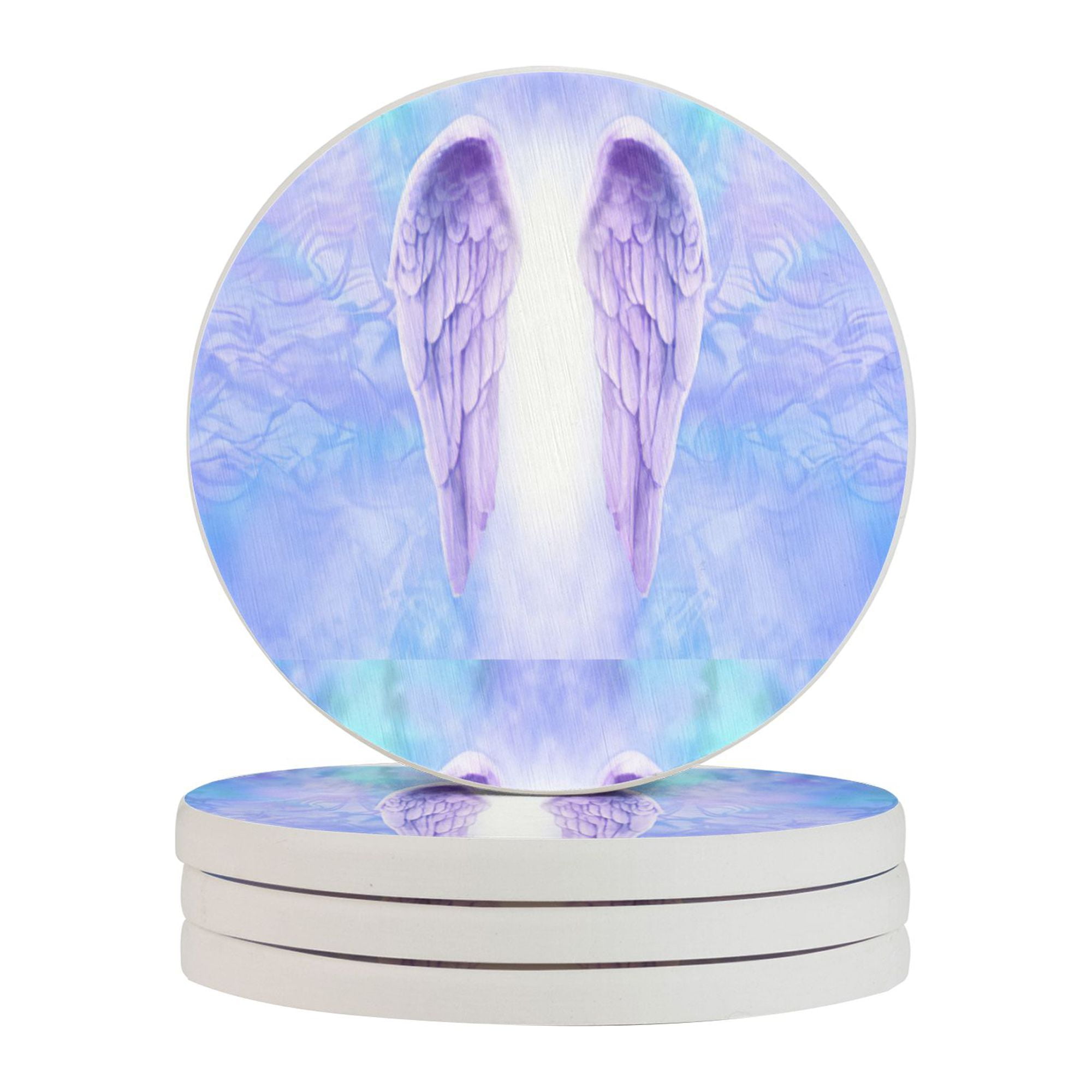Circular Drink Coasters Set Lilac Angel Wings Beautiful Home Decor ...