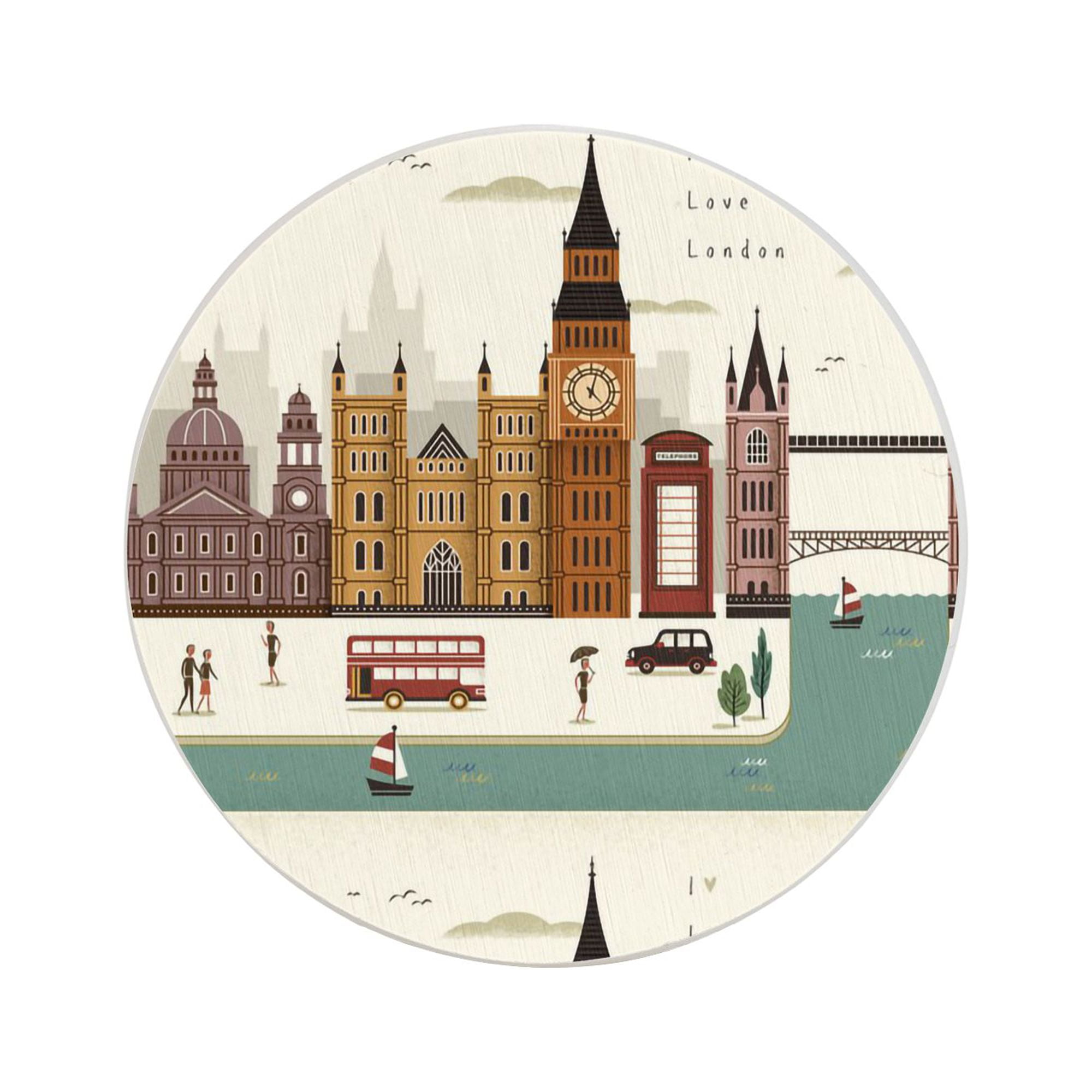 Circular Drink Coasters Set London Travel Scene Famous City England Big ...