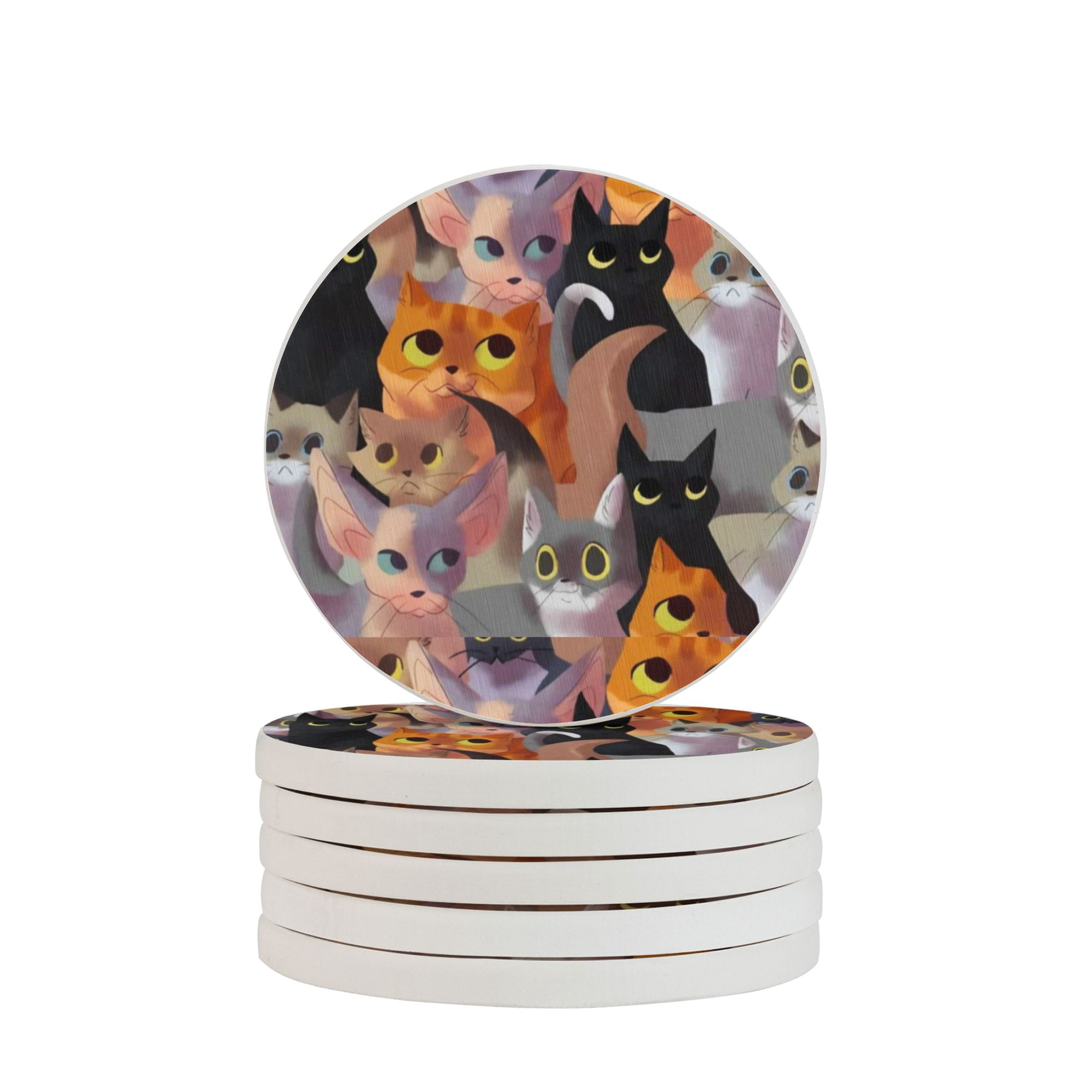 Circular Drink Coasters Set Lotsa Cats Beautiful Home Decor Diatomite ...