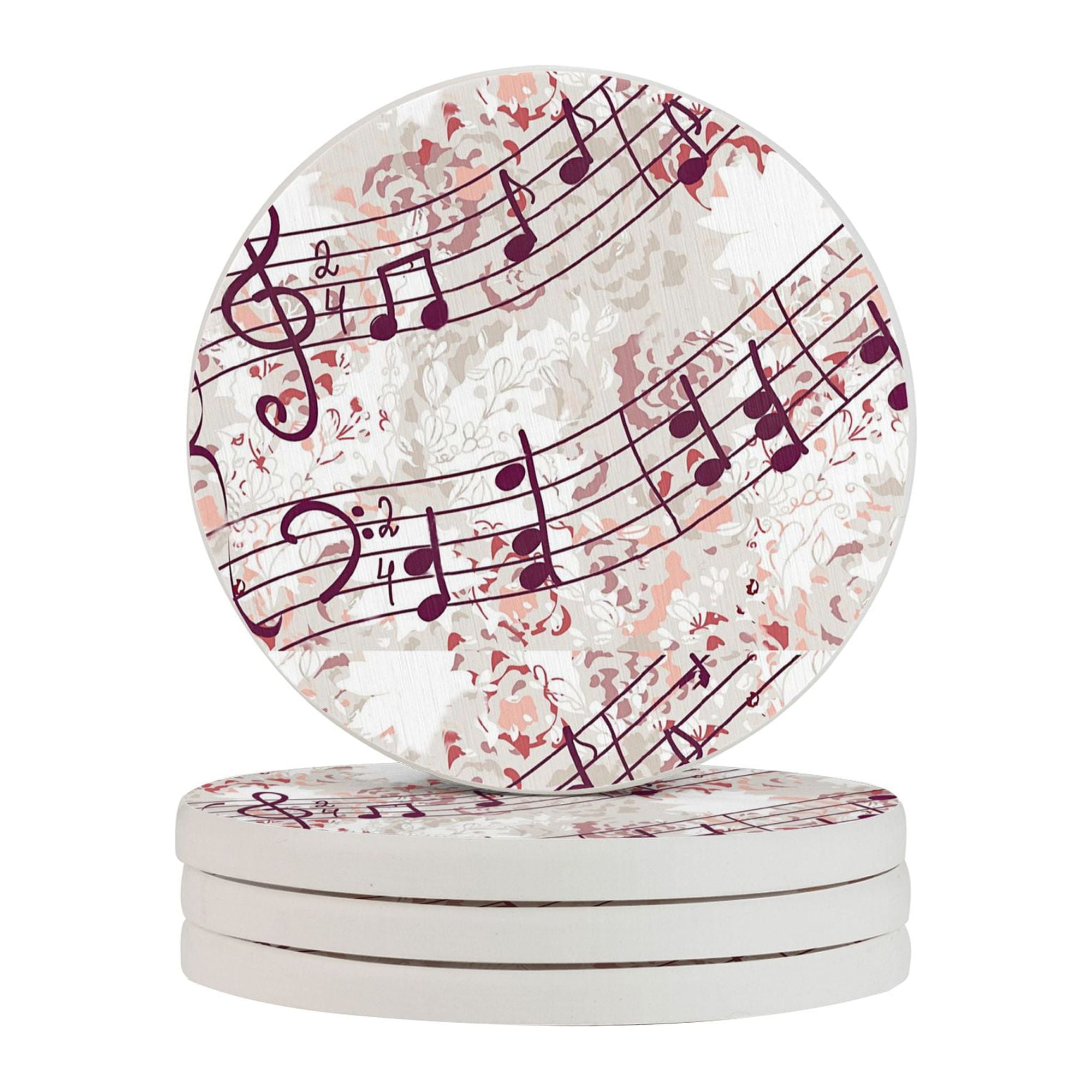 Circular Drink Coasters Set Music Notes Beautiful Home Decor Diatomite ...