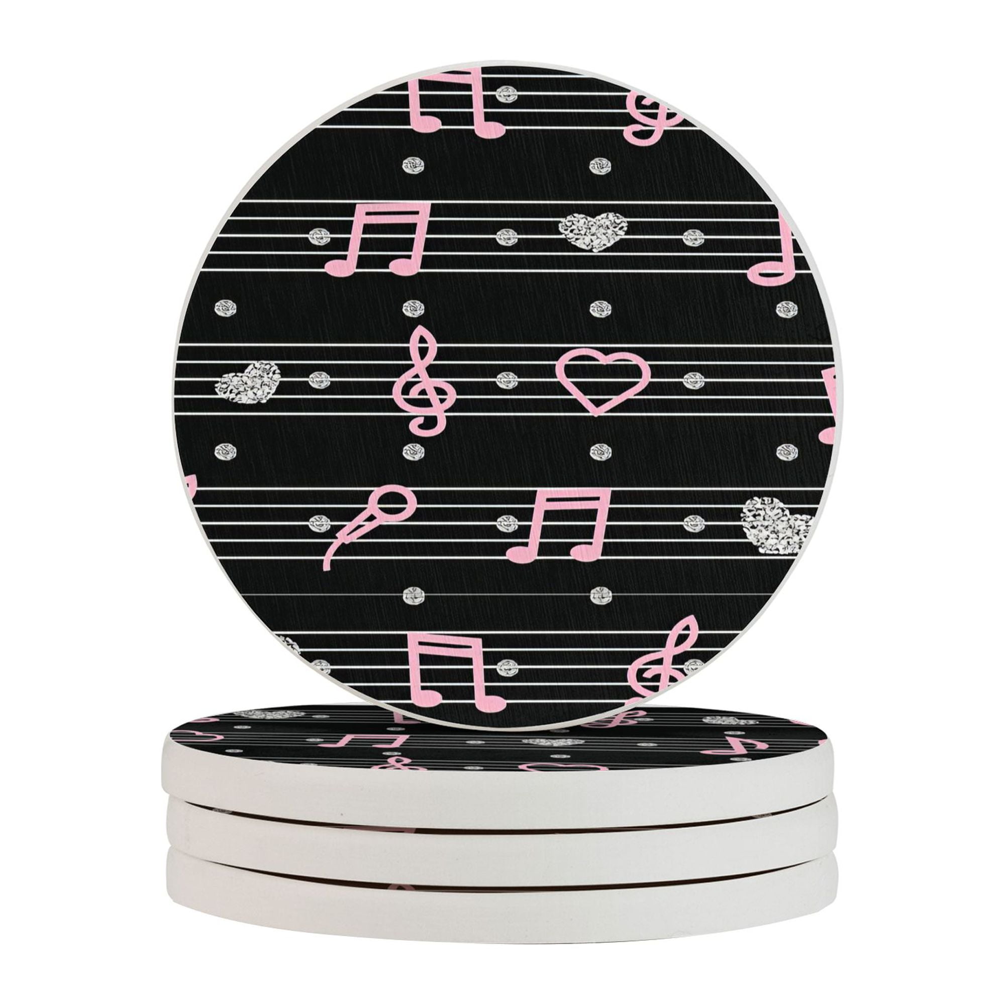 Circular Drink Coasters Set Musiknote Mit Silbernem Glitzer ---Musical ...