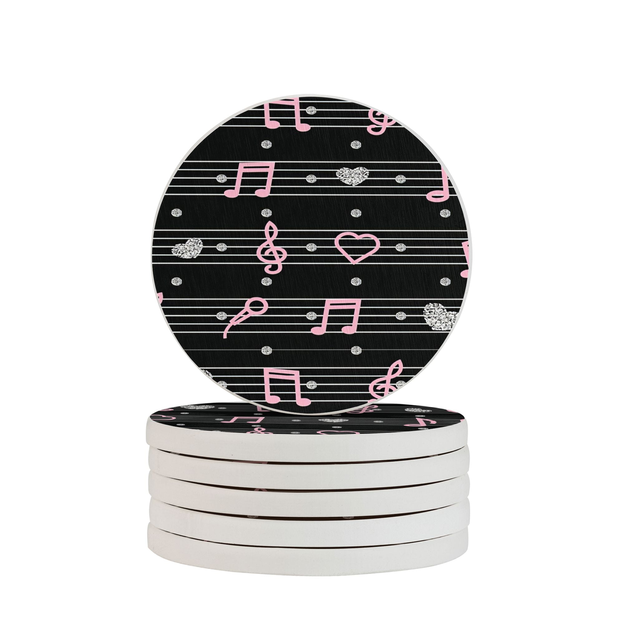 Circular Drink Coasters Set Musiknote Mit Silbernem Glitzer ---Musical ...