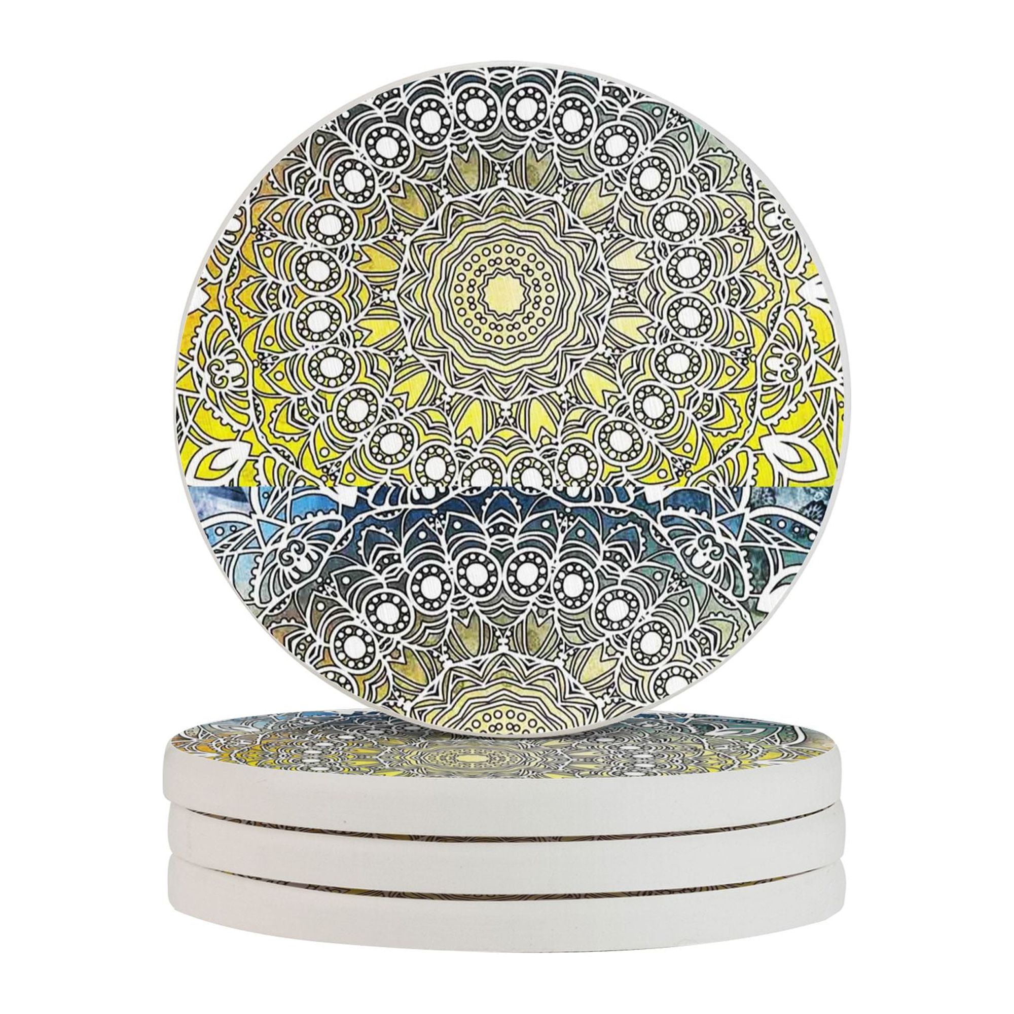 Circular Drink Coasters Set Mystic Asian Mandala Zen Culture Beautiful ...