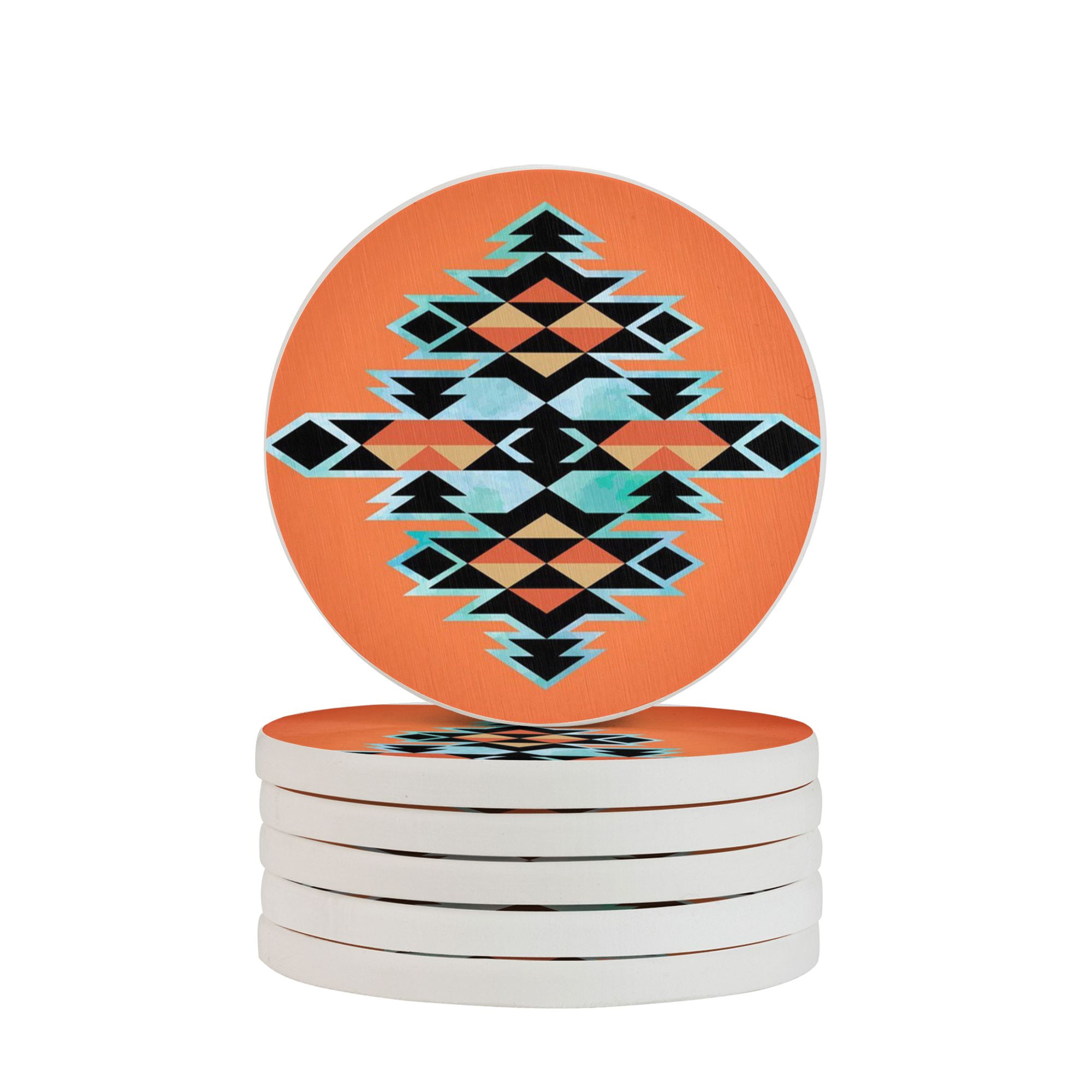 Circular Drink Coasters Set Native Indian Aztec Pattern Beautiful Home ...