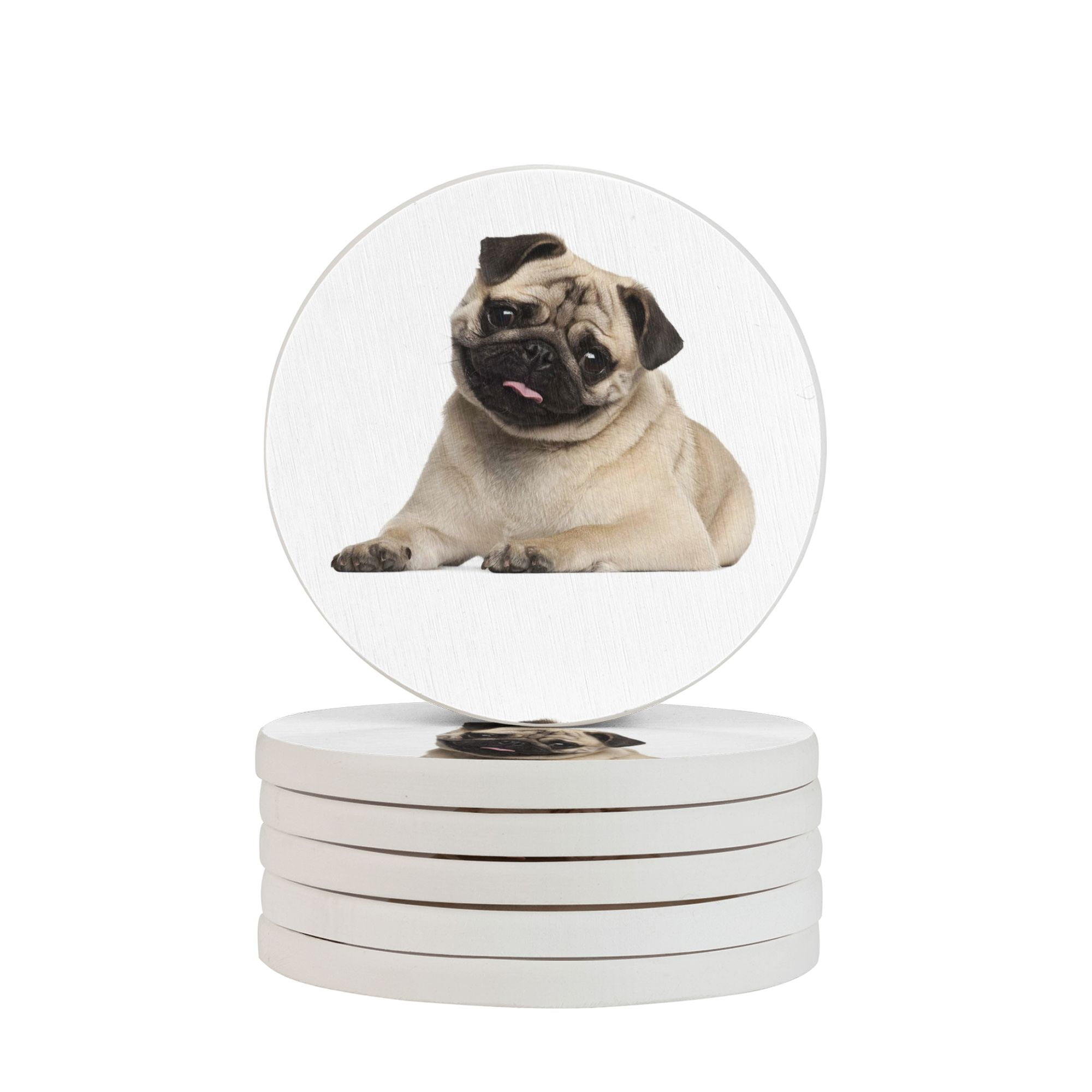 Circular Drink Coasters Set Nine Months Old Pug Puppy Lying Around ...