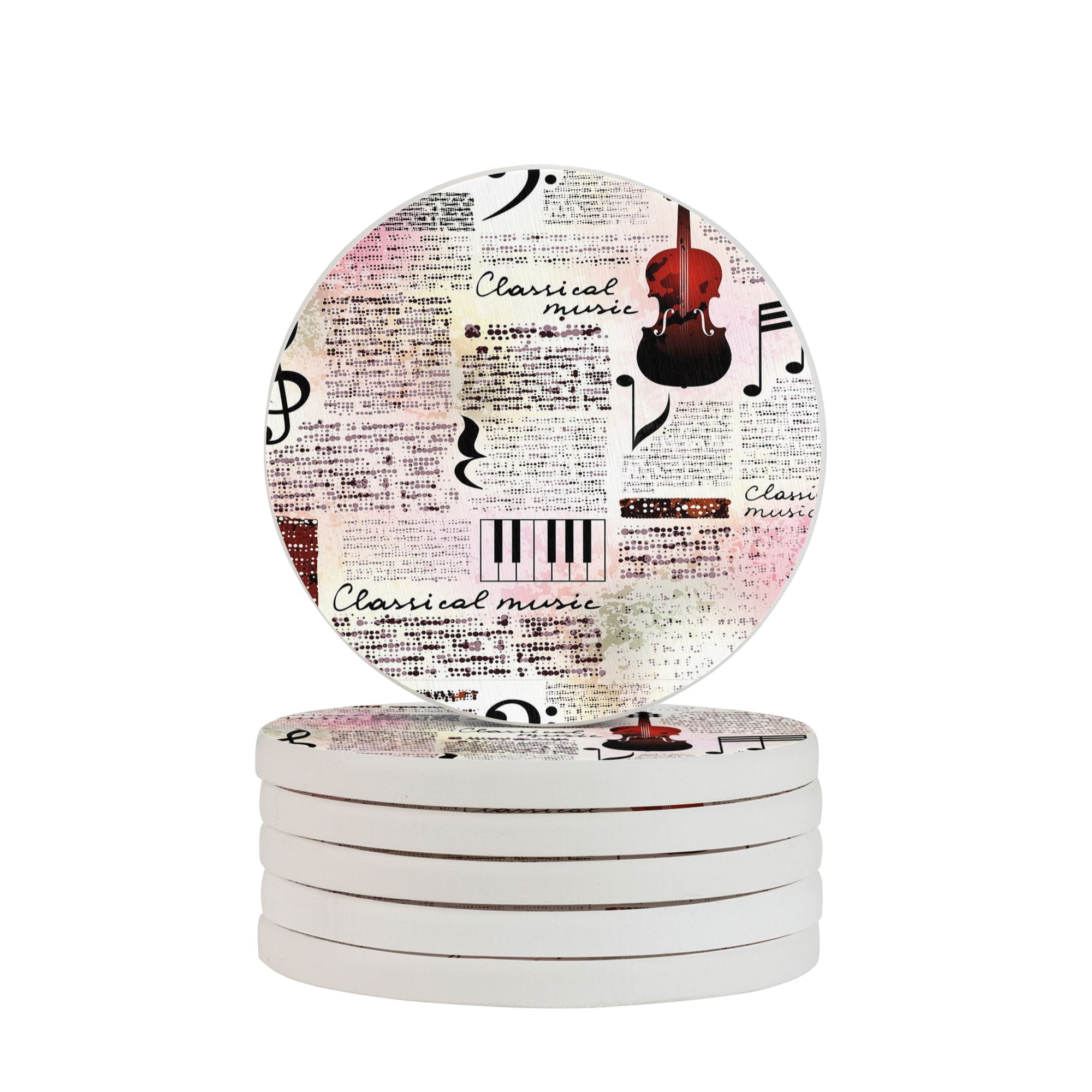 Circular Drink Coasters Set Old Newspaper Decor, Classical Music Themed ...