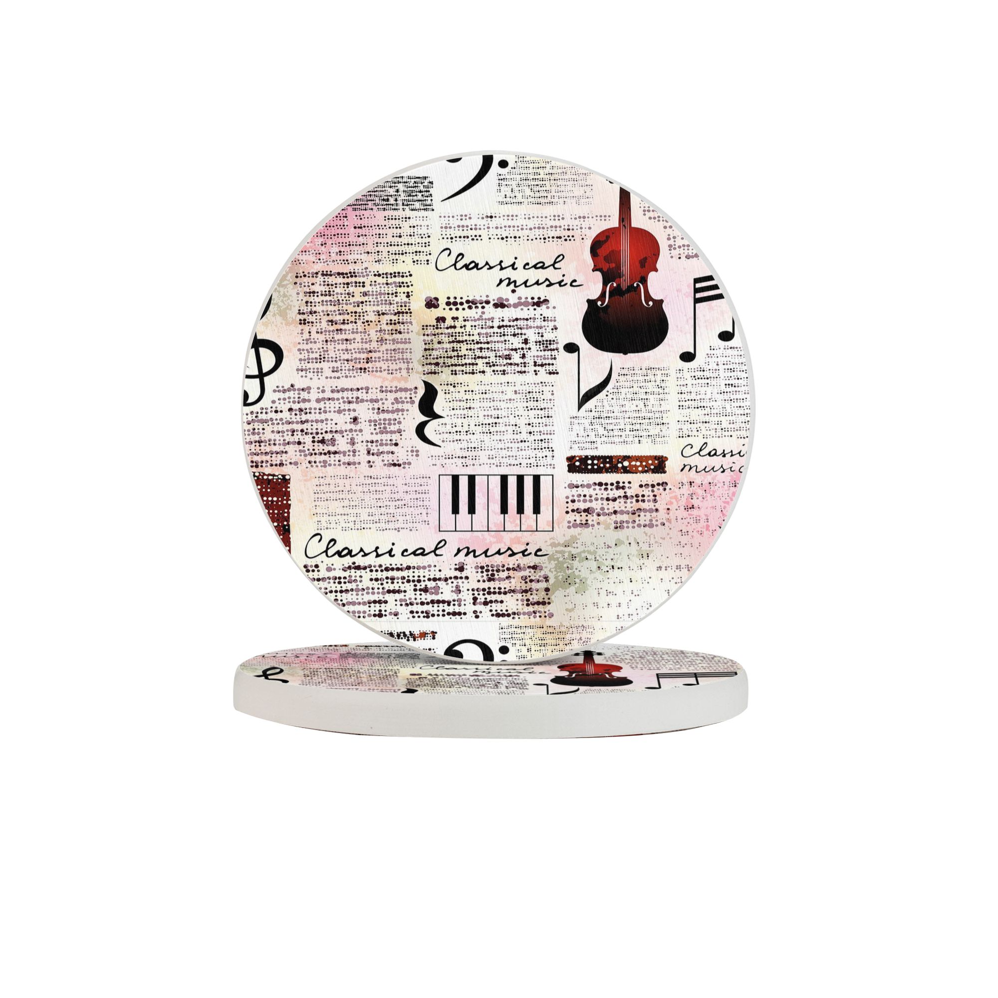 Circular Drink Coasters Set Old Newspaper Decor, Classical Music Themed ...