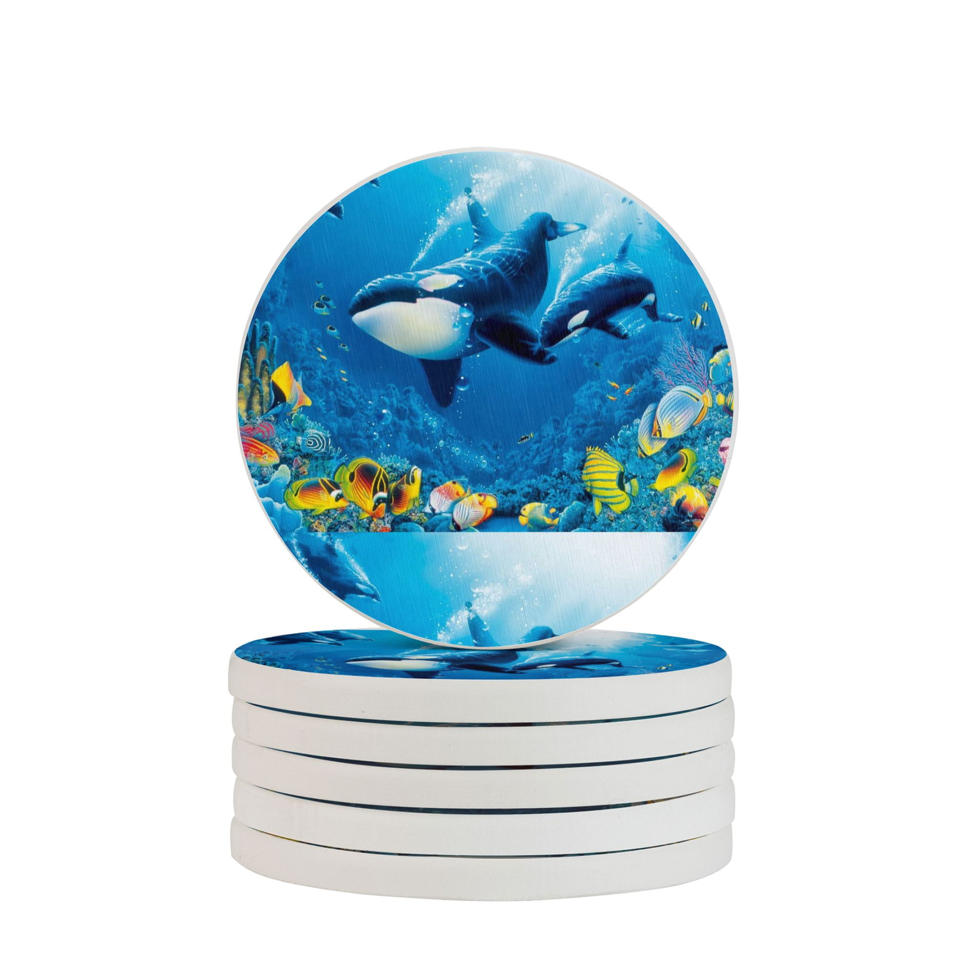 Circular Drink Coasters Set Orcas Ocean Sea Animals Beautiful Home ...