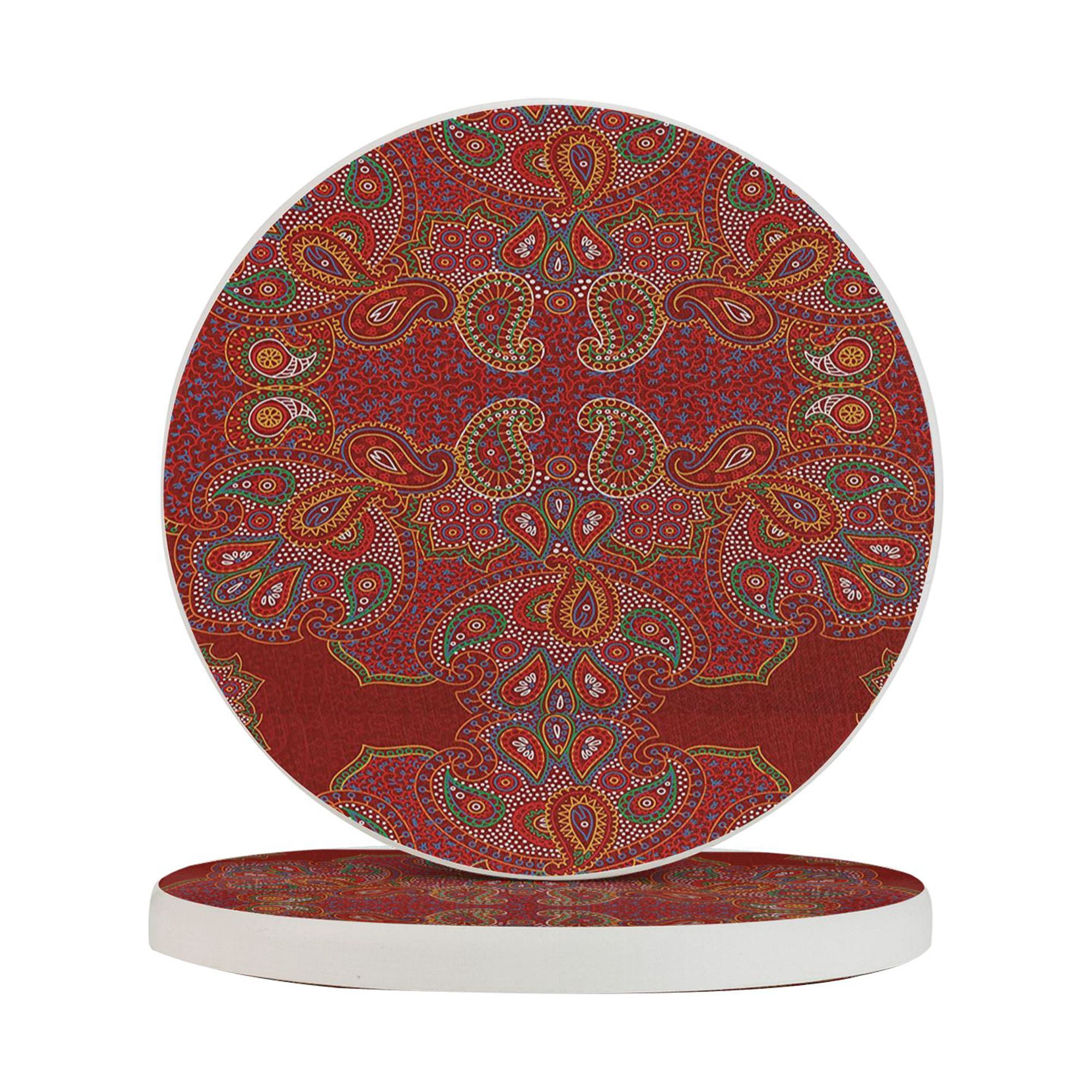 Circular Drink Coasters Set Paisley Floral Print Beautiful Home Decor ...