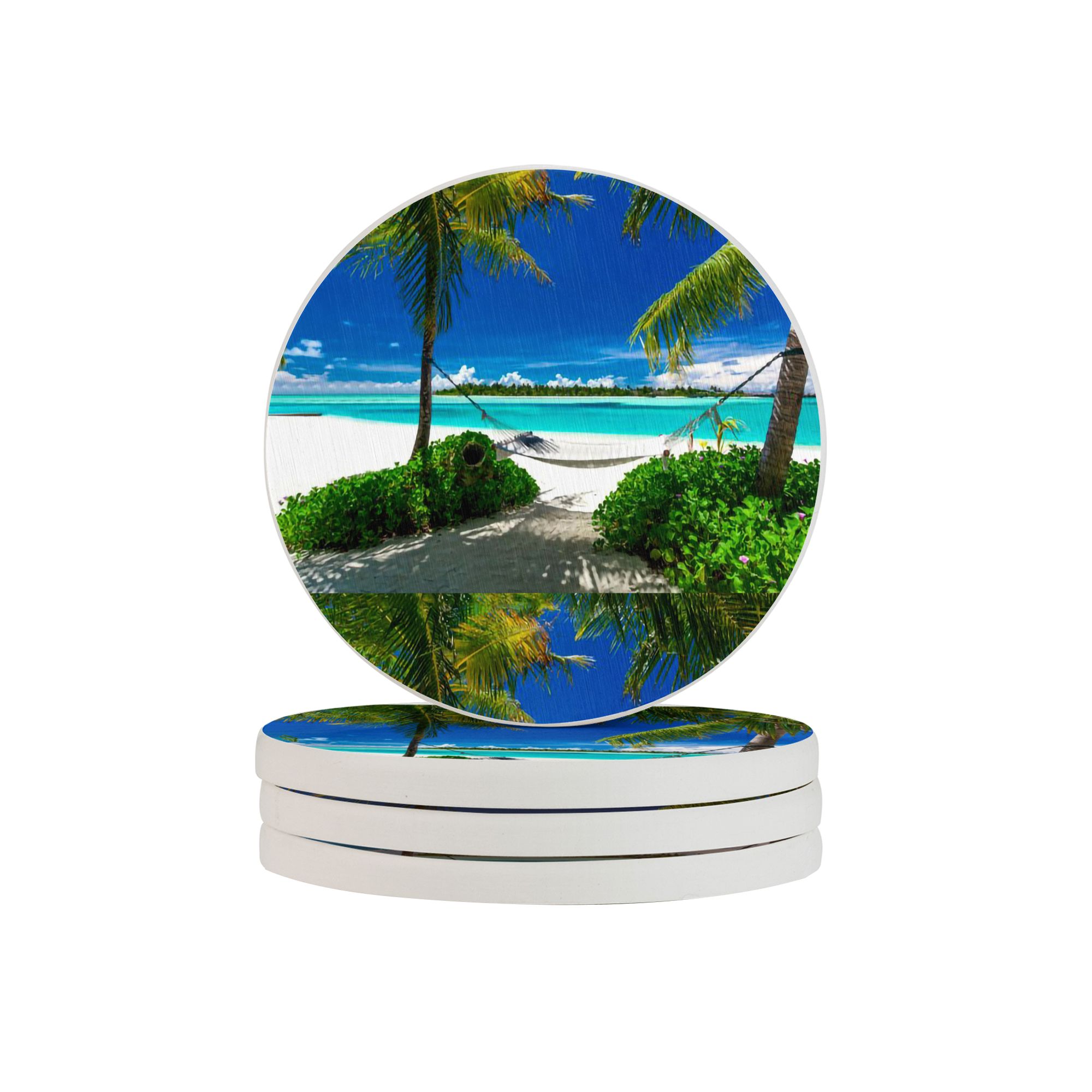 Circular Drink Coasters Set Palm Trees Tropical Beach Scenic Coastline ...