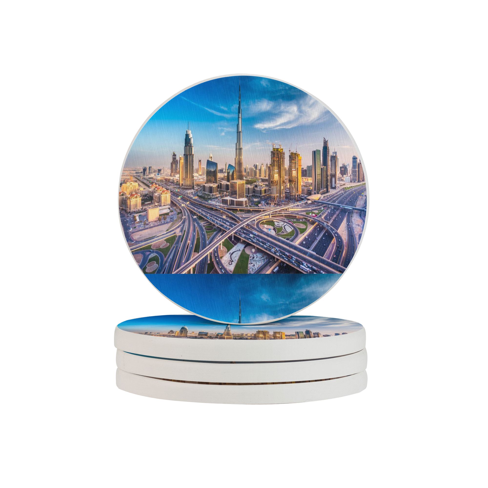 Circular Drink Coasters Set Panoramic- Cityscape High Rise Building ...