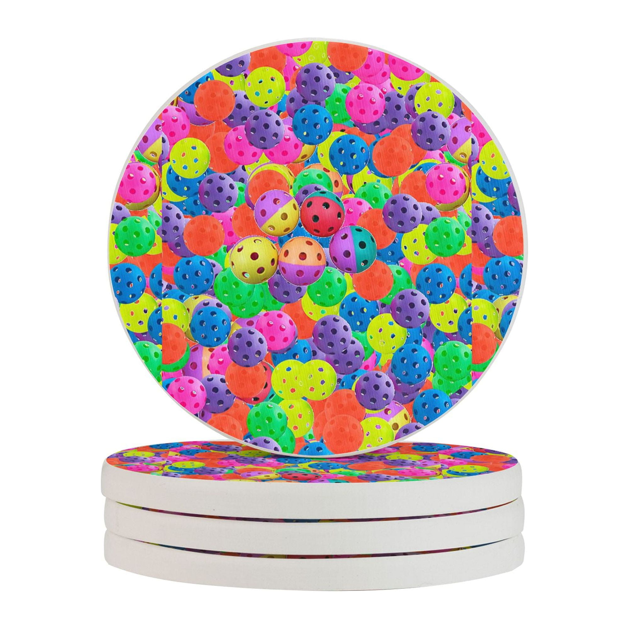 Circular Drink Coasters Set Pickleball Balls Colors Beautiful Home ...