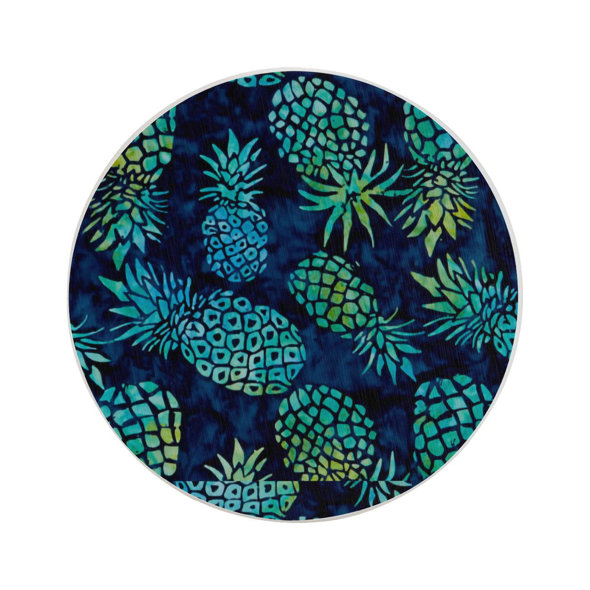Circular Drink Coasters Set Pineapple Tropical Fruits Pineapple Blue ...