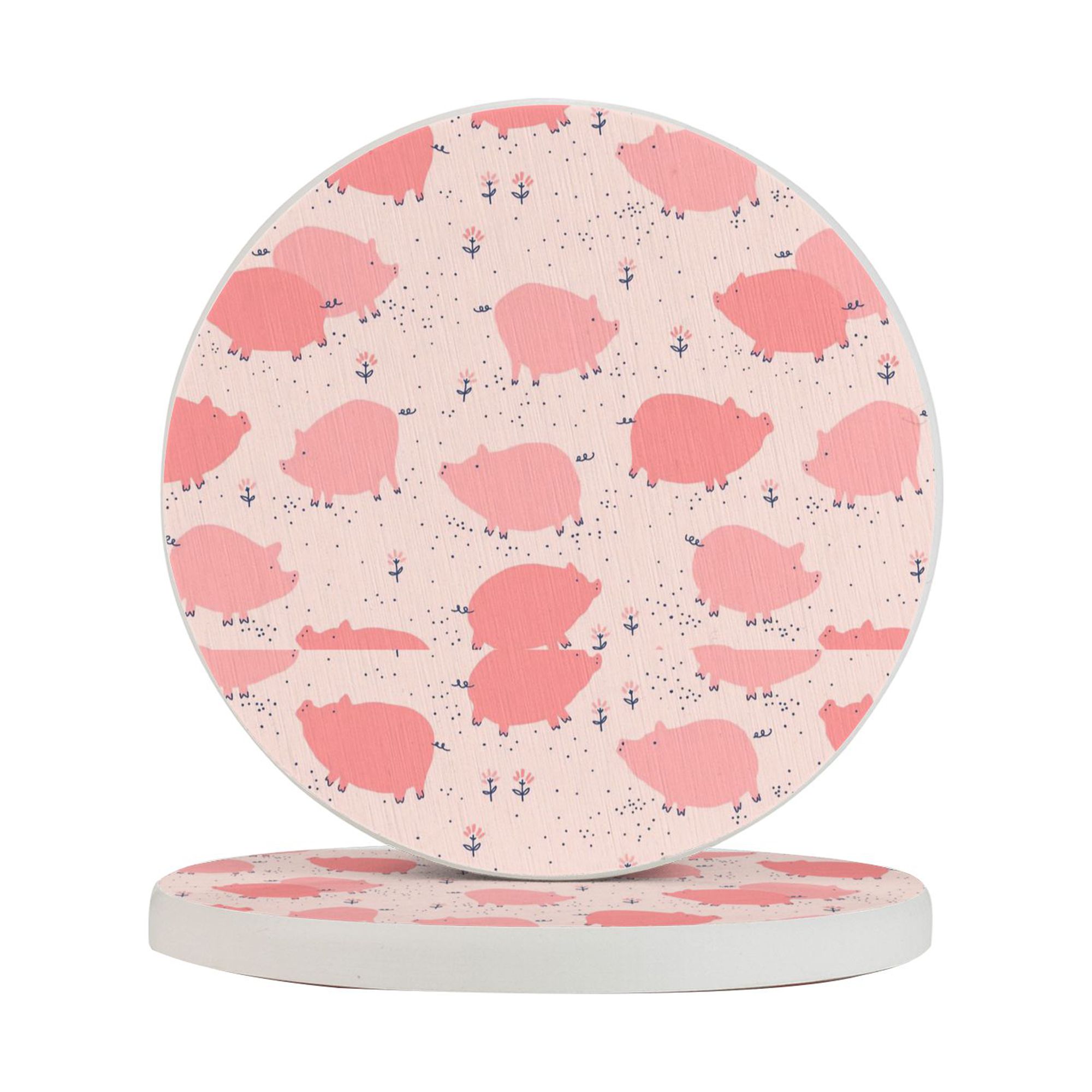 Circular Drink Coasters Set Pink Cute Lazy Pig Beautiful Home Decor ...