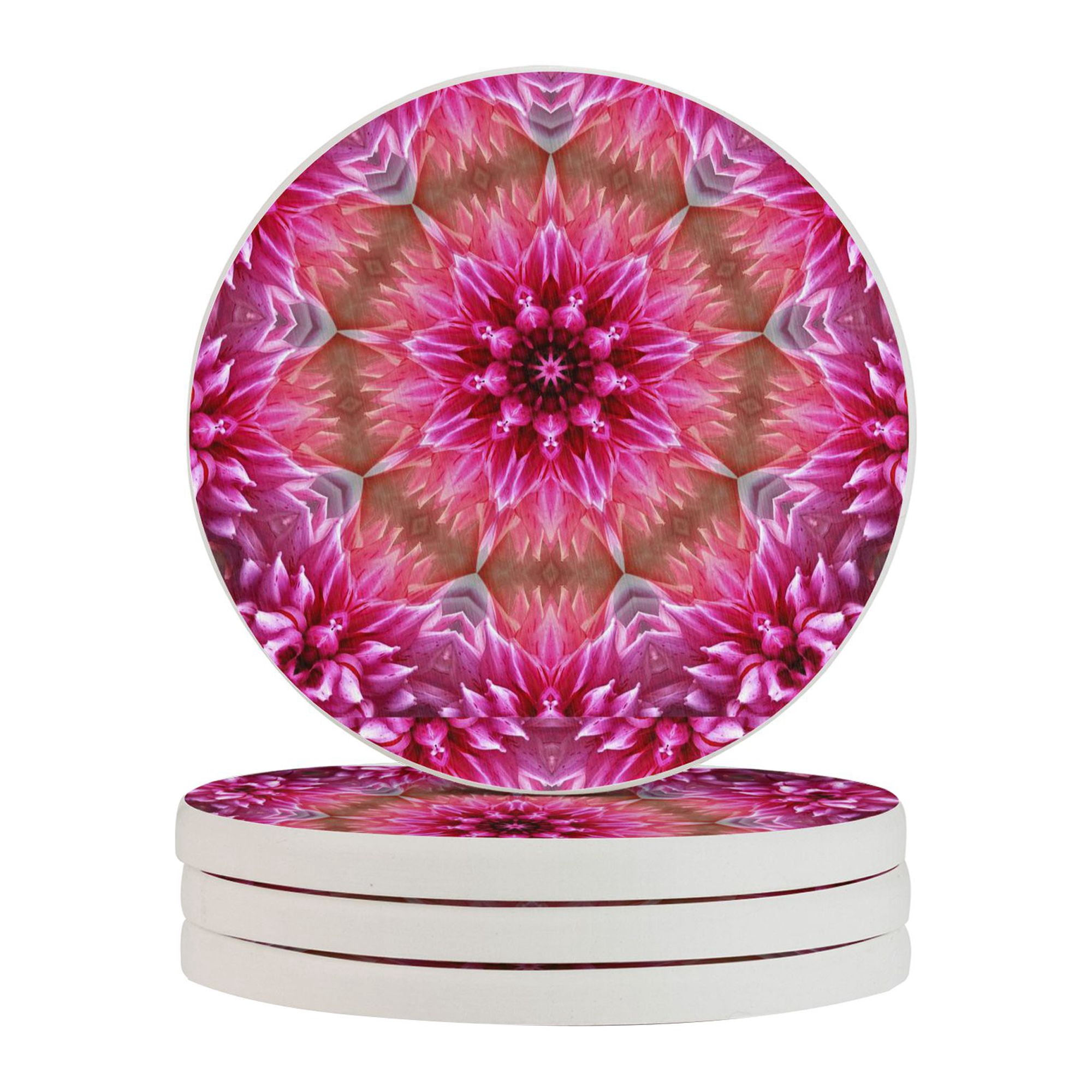Circular Drink Coasters Set Pink Mandala Art Abstract Beautiful Home ...