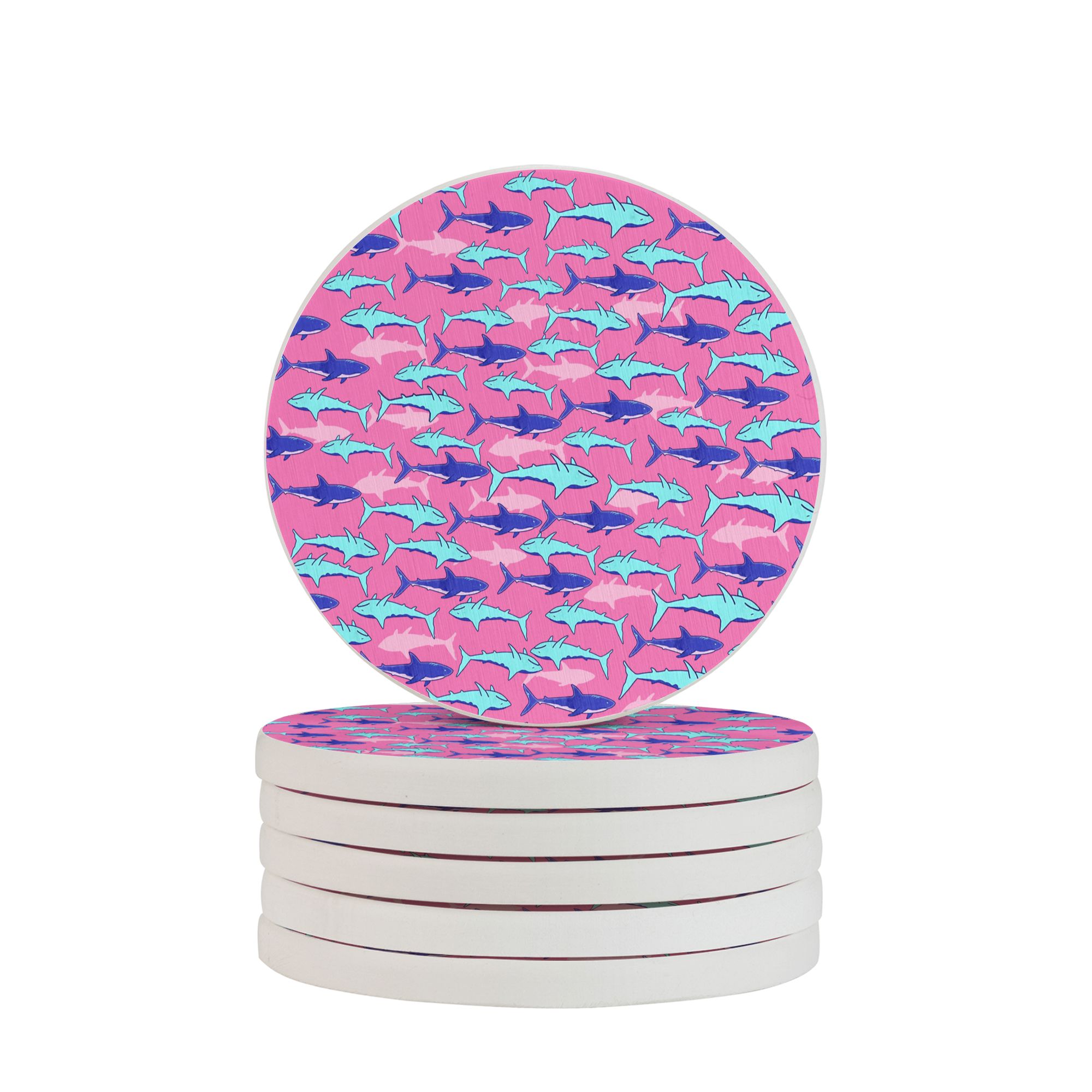 Circular Drink Coasters Set Pink Shark Beautiful Home Decor Diatomite ...