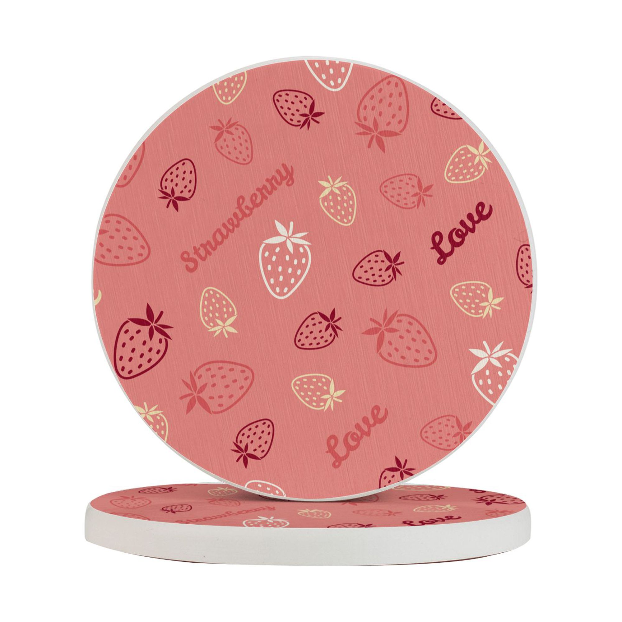 Circular Drink Coasters Set Pink Strawberry Silhouette Beautiful Home ...