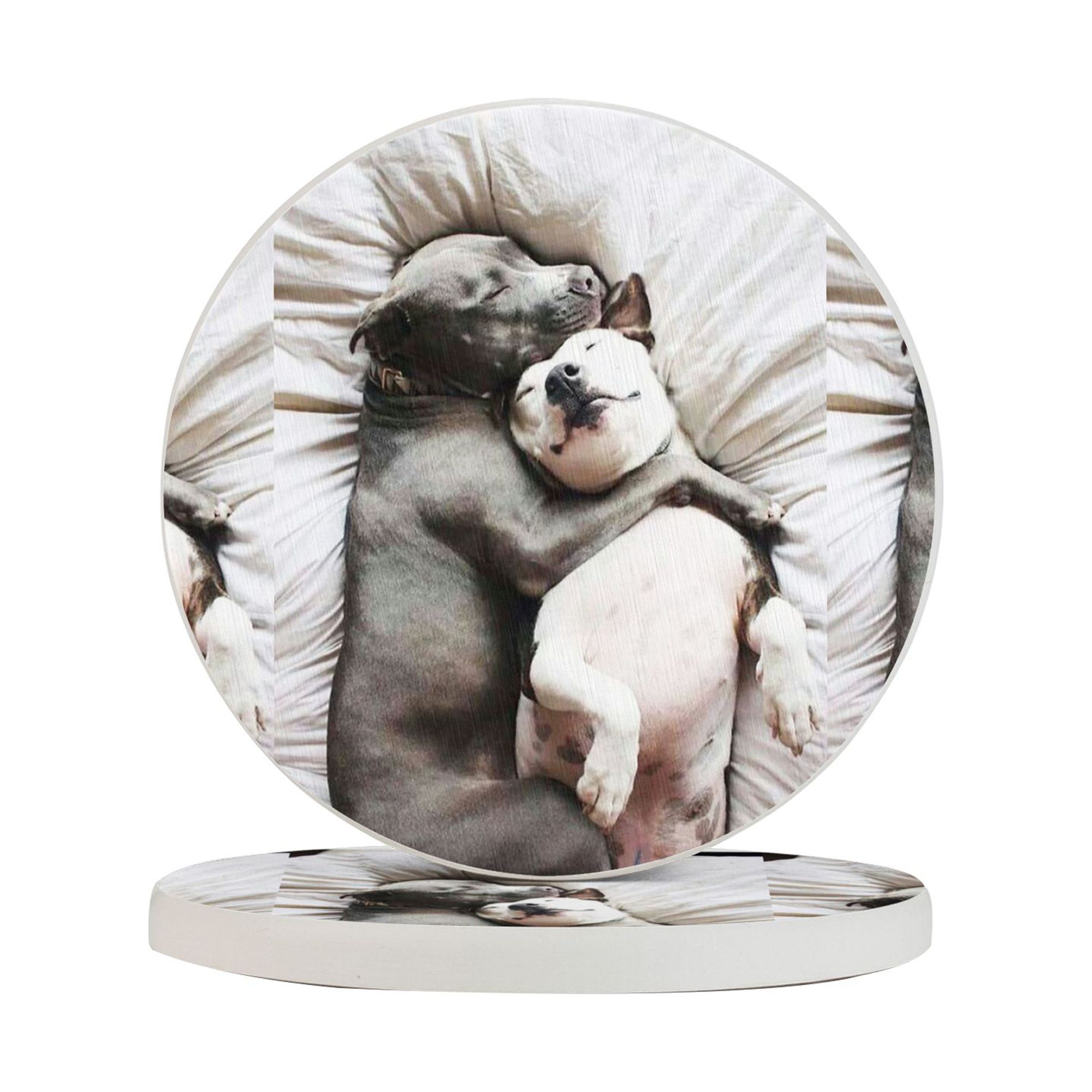 Circular Drink Coasters Set Pit Bull Cuddle Love And Sweetness Pitbull ...