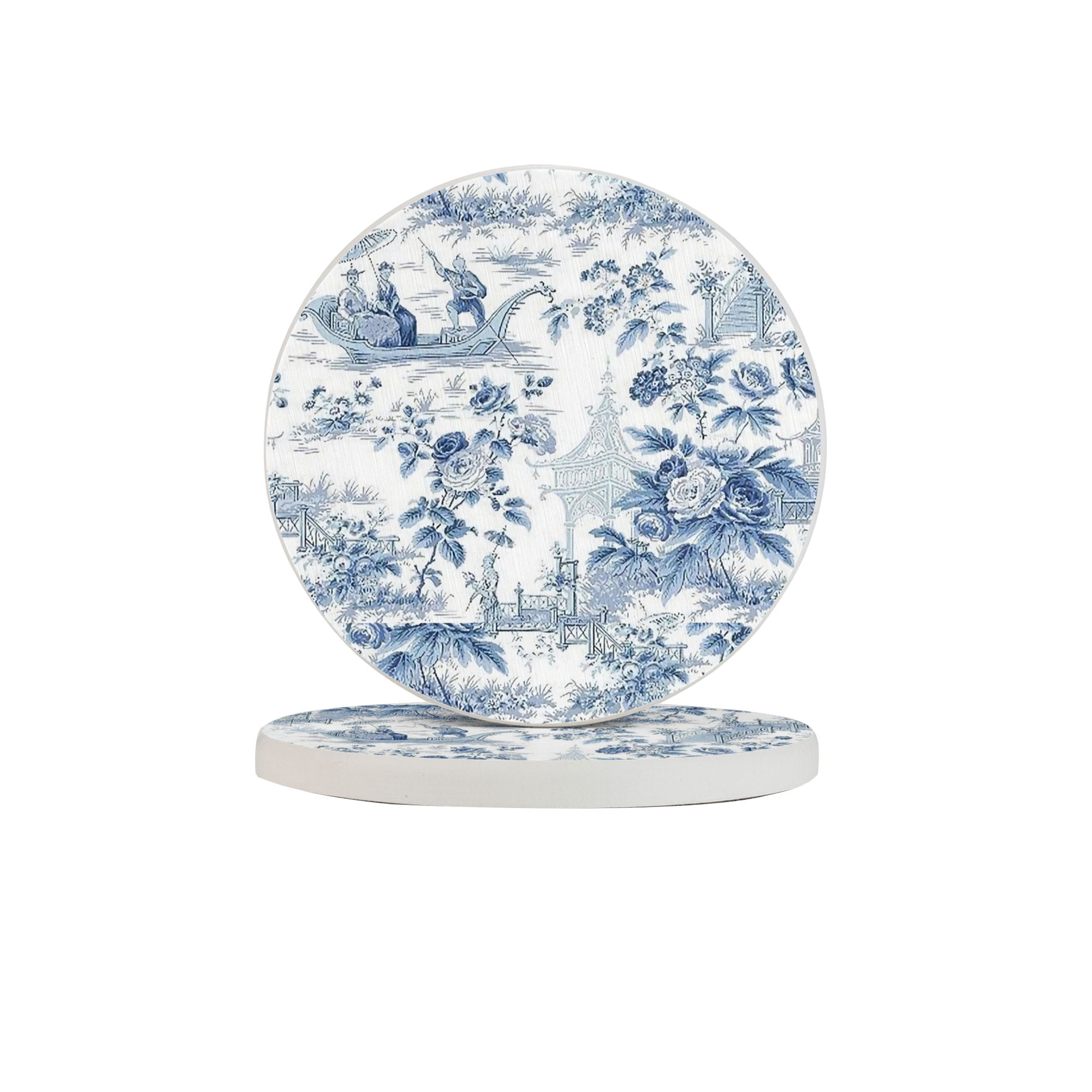 Circular Drink Coasters Set Powder Blue Chinoiserie Toile Beautiful ...