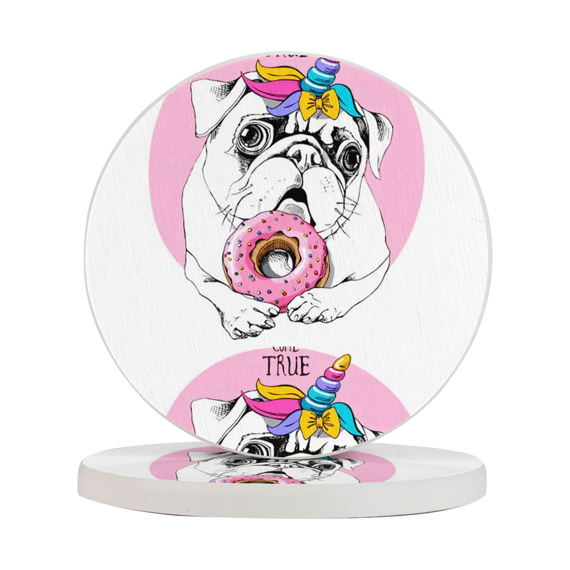 Circular Drink Coasters Set Puppy Pug Dog Beautiful Home Decor ...
