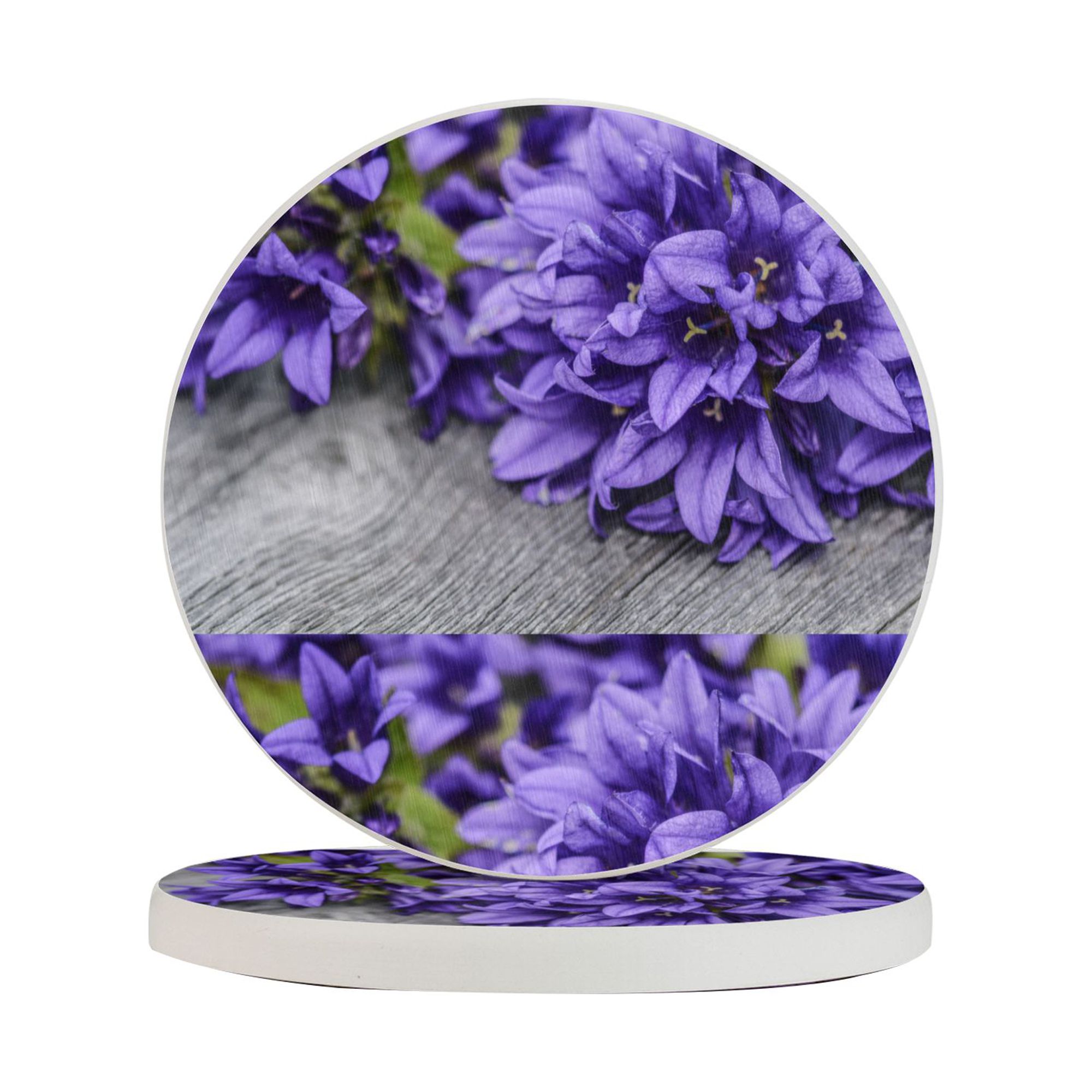 Circular Drink Coasters Set Purple Flowers Background Beautiful Home ...