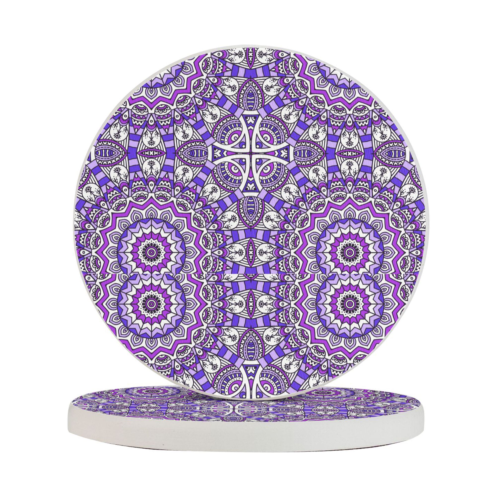 Circular Drink Coasters Set Purple Mandala Seamless Pattern Beautiful ...