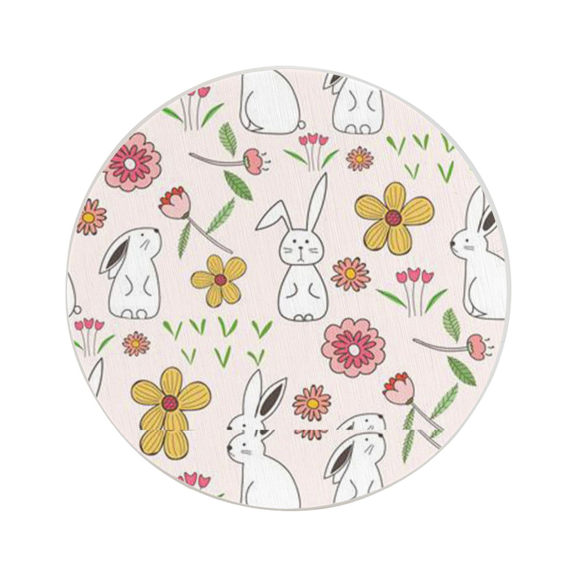 Circular Drink Coasters Set Rabbit-Bunny Pink Floral Easter Beautiful ...