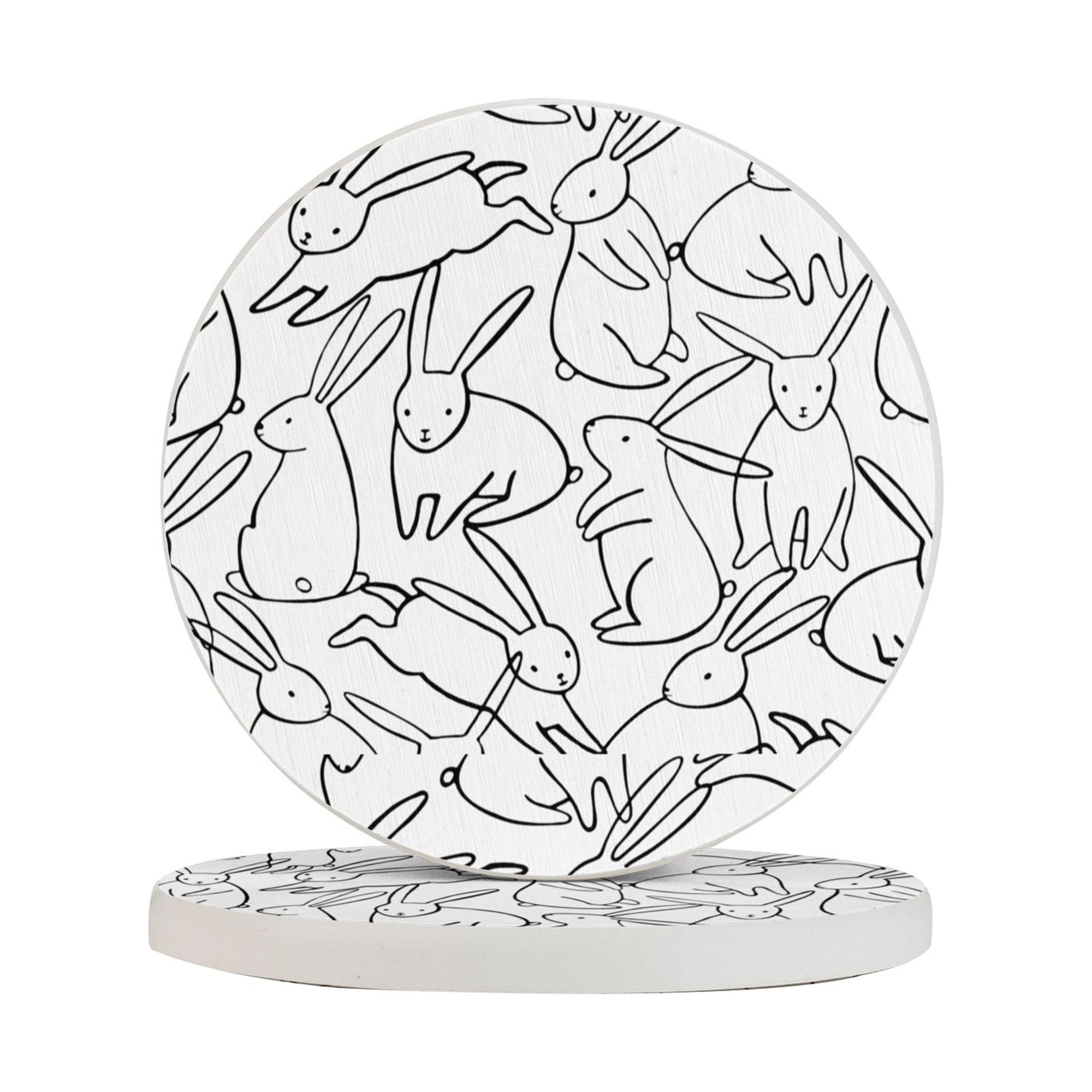 Circular Drink Coasters Set Rabbit Pattern Bunny Animals Beautiful Home ...