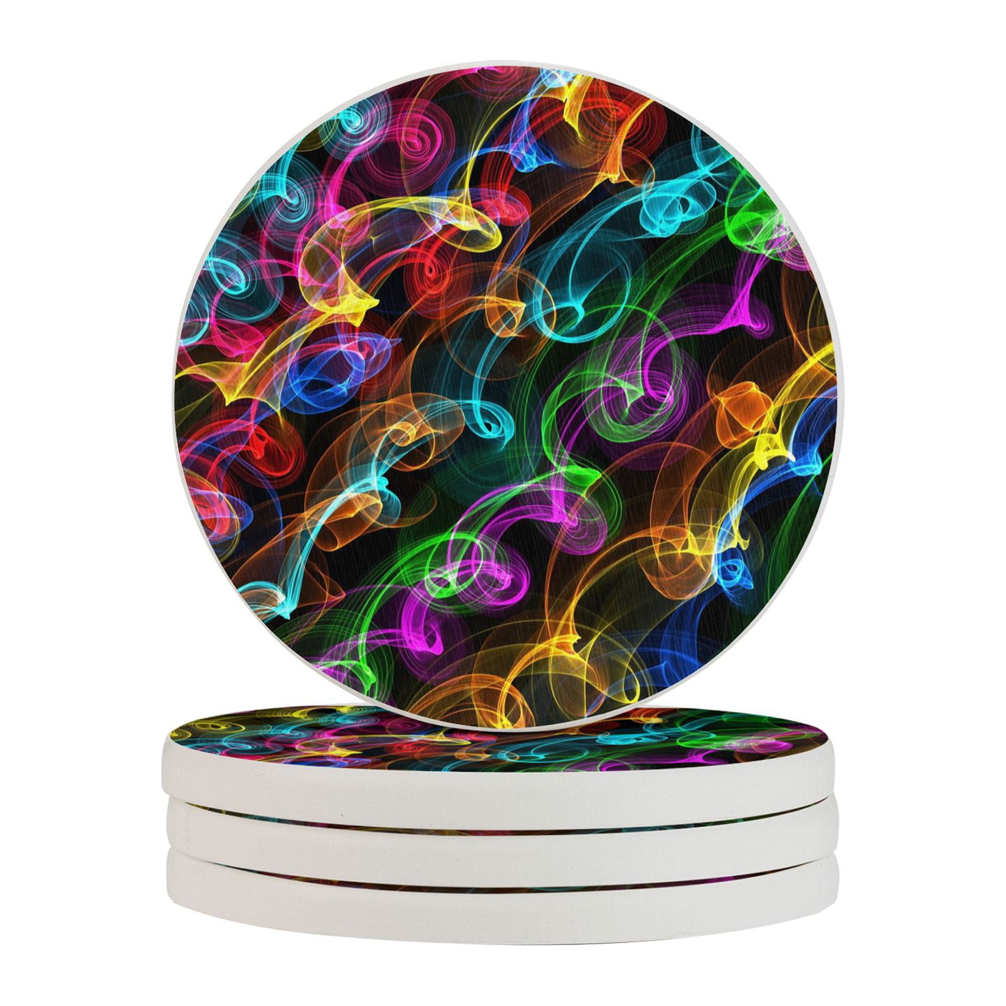 Circular Drink Coasters Set Rainbow-Ribbon-Swirls-ewi Beautiful Home ...