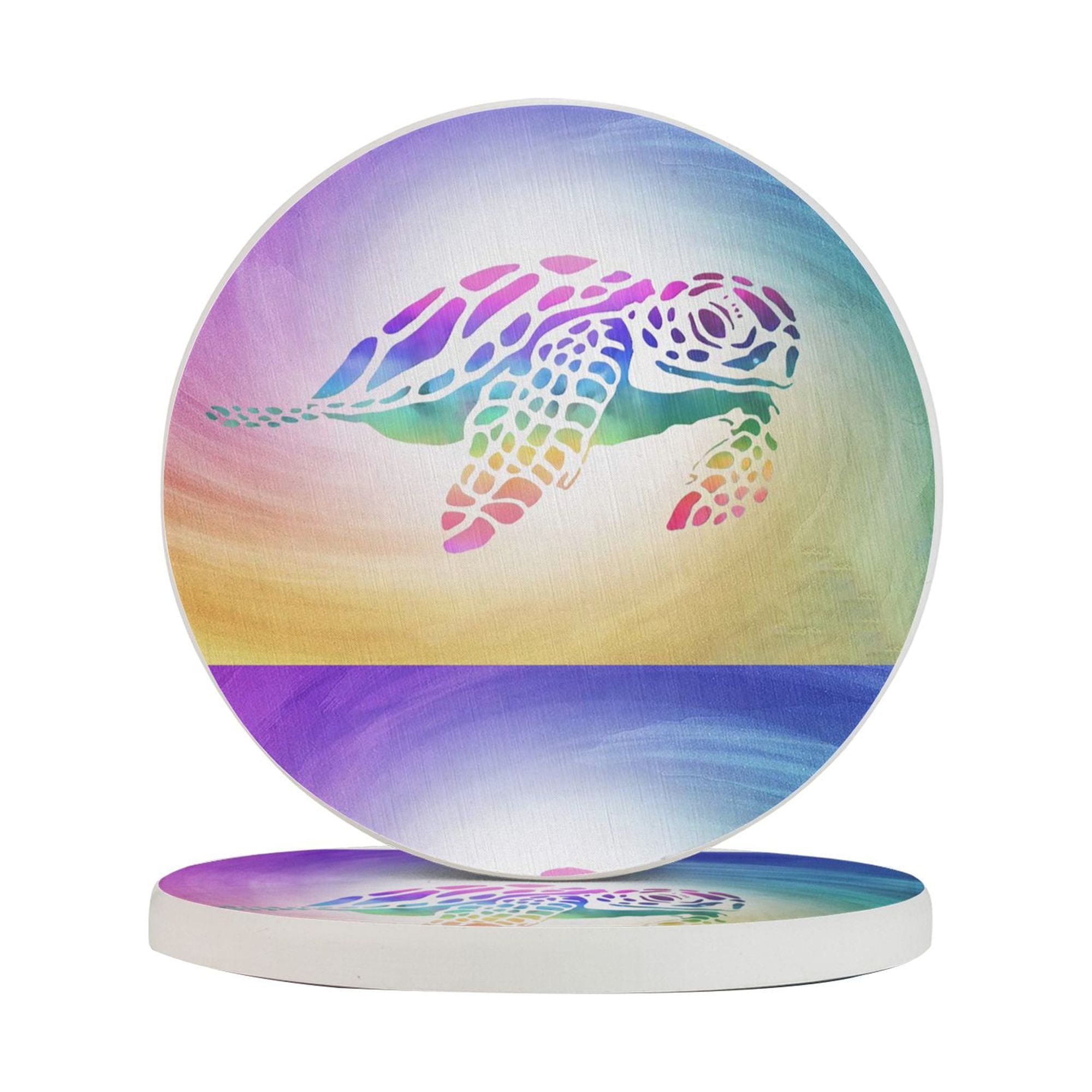 Circular Drink Coasters Set Rainbow Space Turtle Beautiful Home Decor ...