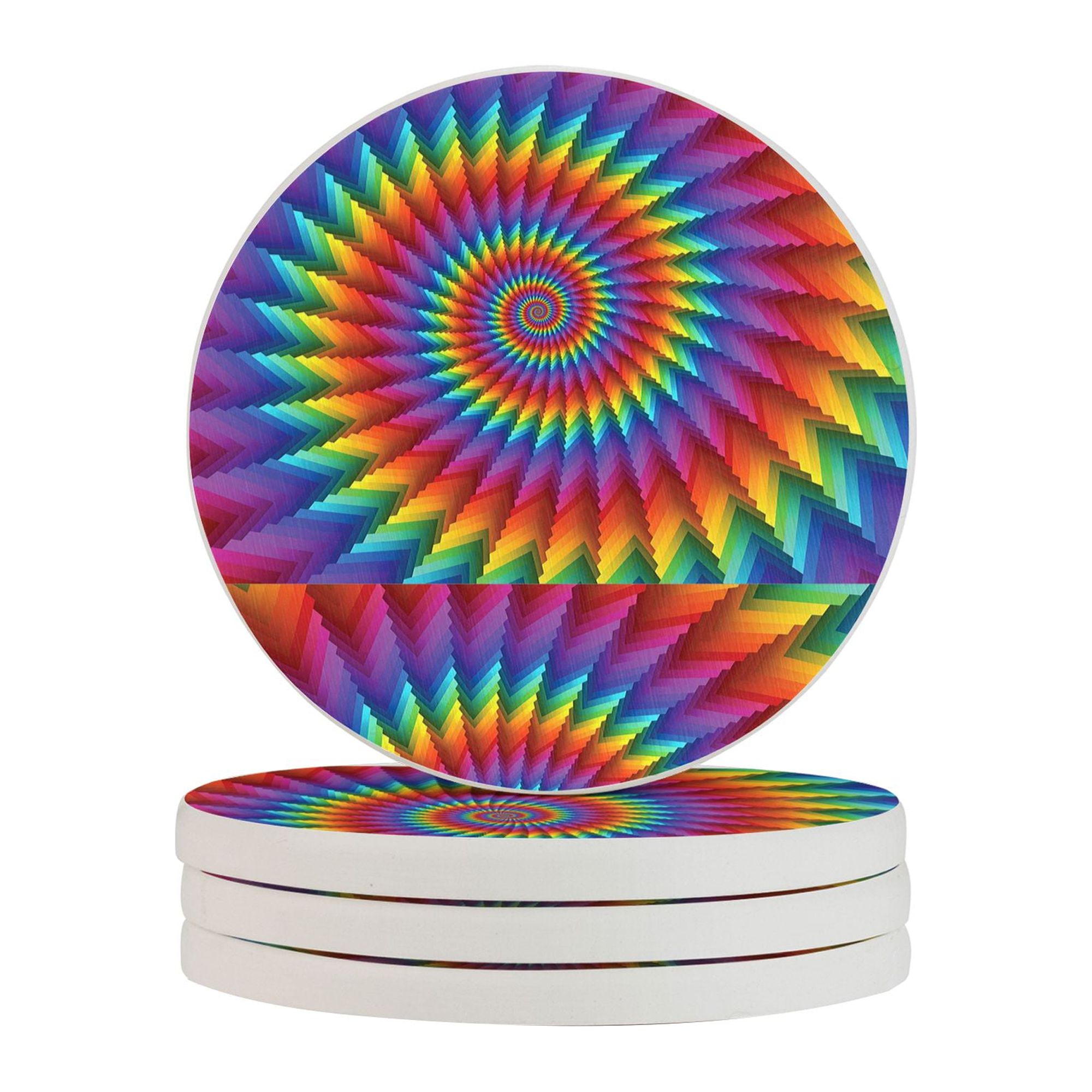 Circular Drink Coasters Set Rainbow Tie Dye Illusion Beautiful Home ...