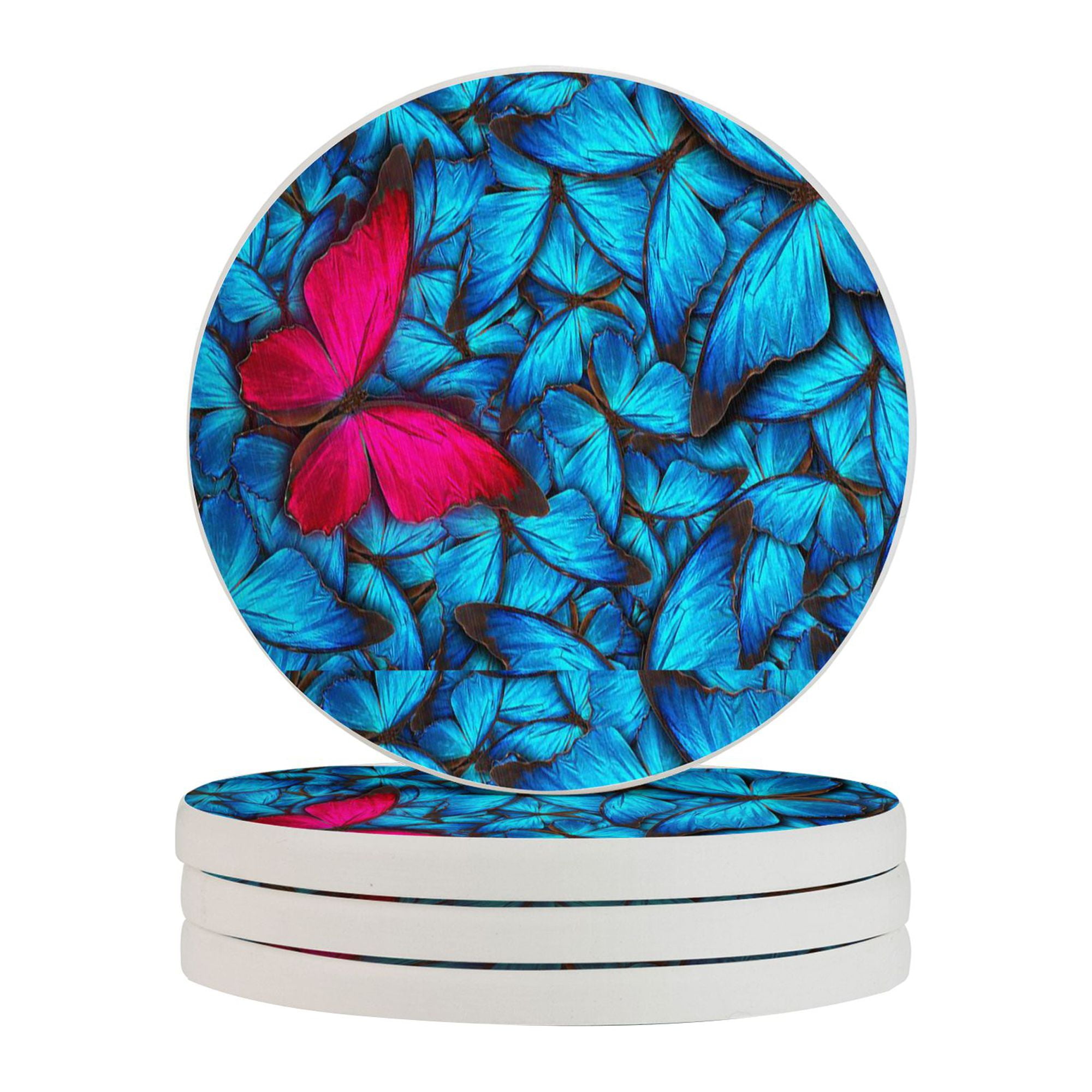 Circular Drink Coasters Set Red Butterfly Beautiful Home Decor ...