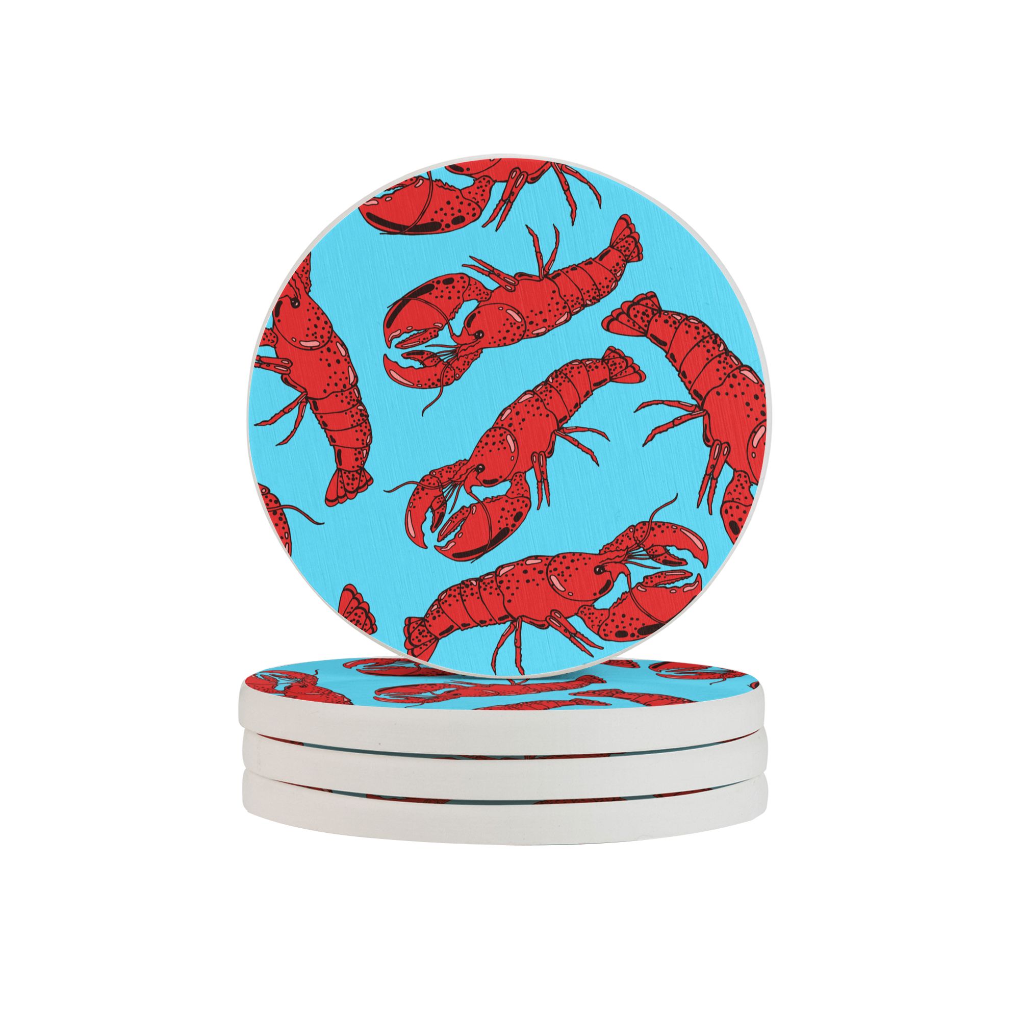 Circular Drink Coasters Set Red Cooked Lobster Beautiful Home Decor ...