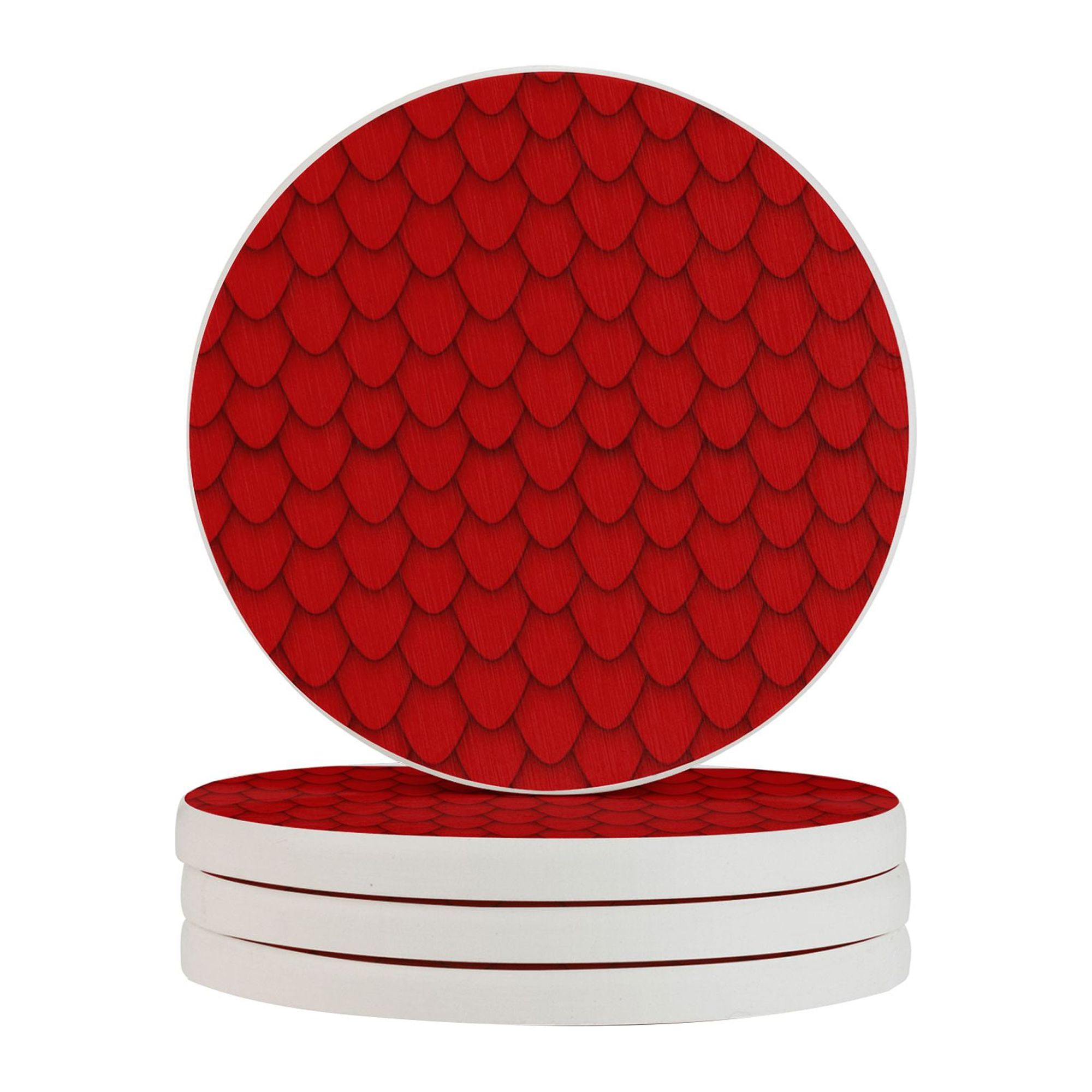 Circular Drink Coasters Set Red Dragon Scales Beautiful Home Decor ...