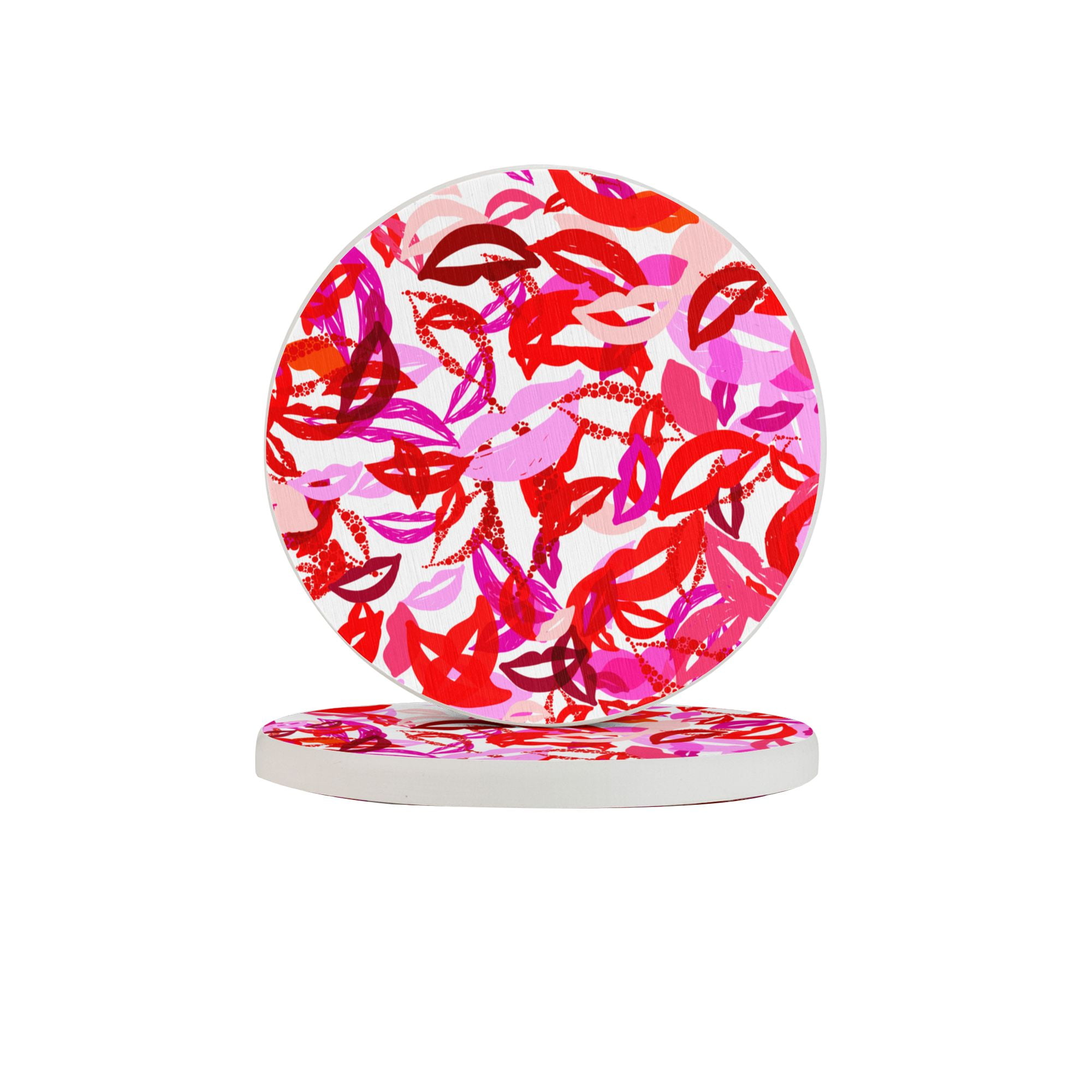 Circular Drink Coasters Set Red Lips Background Beautiful Home Decor ...